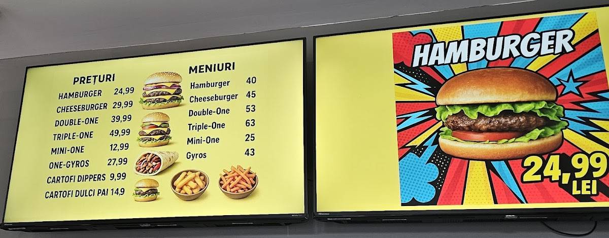 Menu at One Burger, Oradea