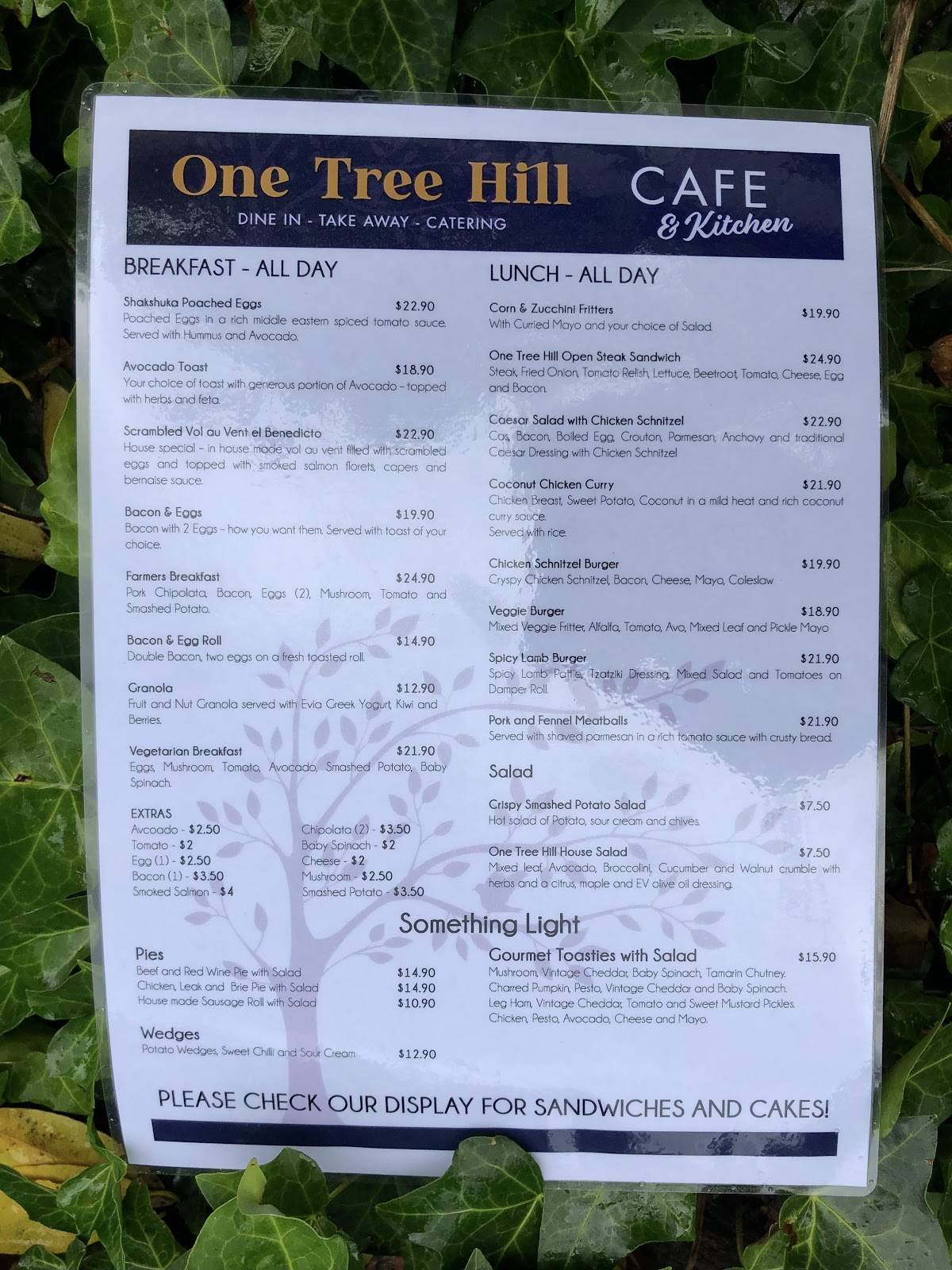 Menu at One Tree Hill Cafe & Kitchen, Mount Victoria
