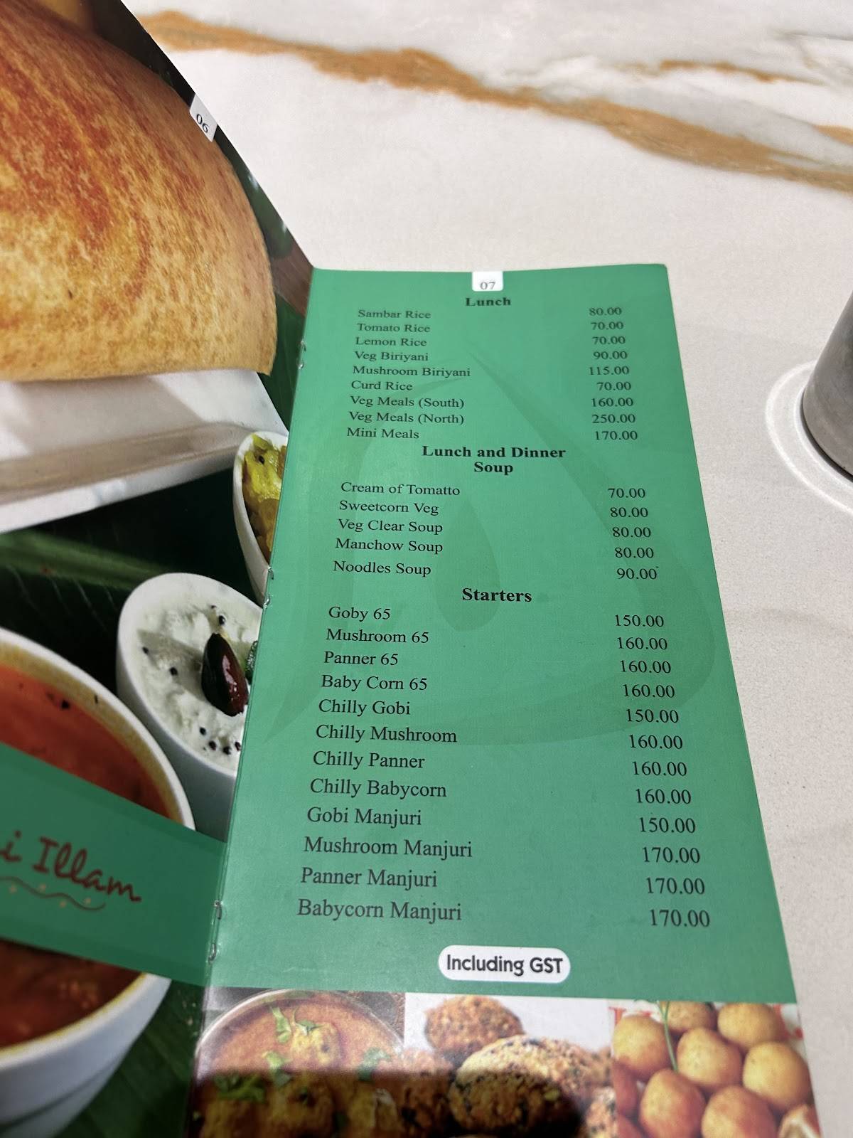 Menu at Lakshmi Illam Restaurant, Ooty
