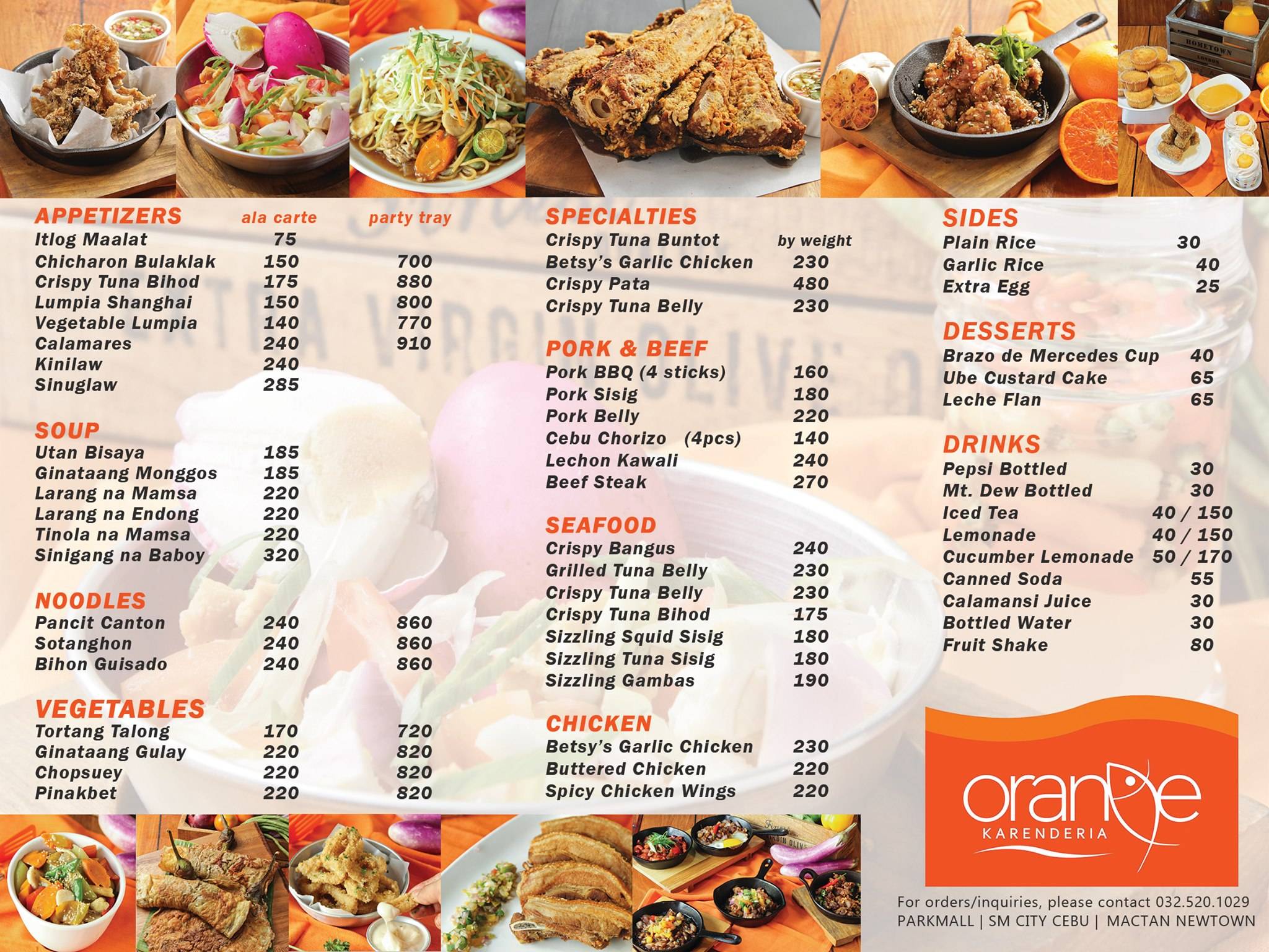 Menu at Orange Karenderia restaurant, Cebu City, 8WH3+M4V