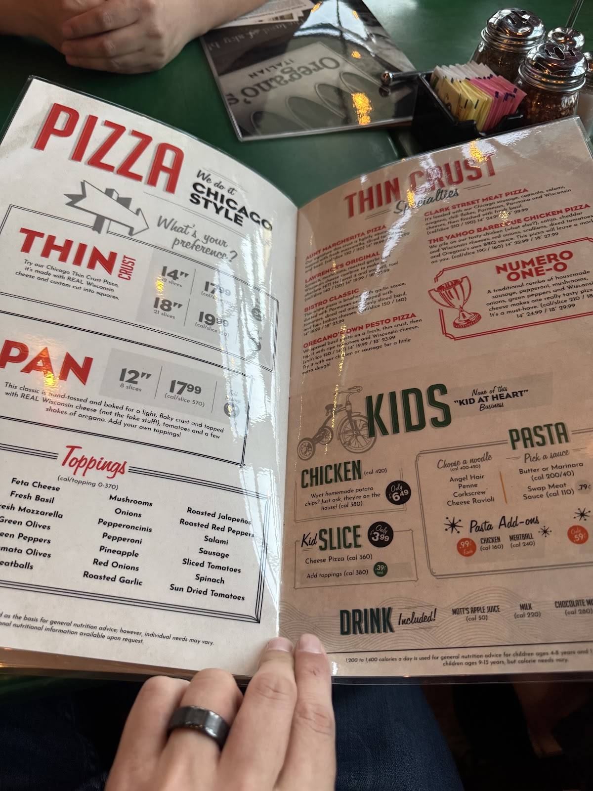 Menu at Oregano's pizzeria, Glendale, W Bell Rd