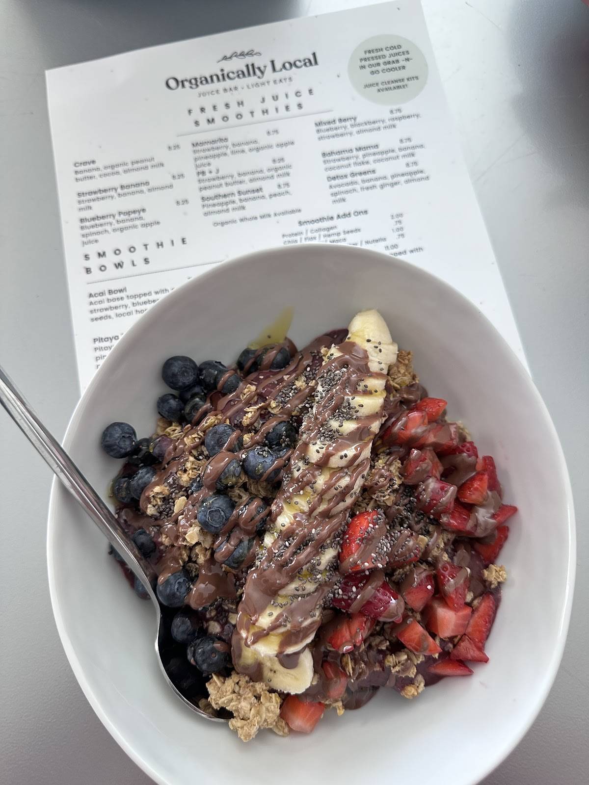 Menu at Organically Local restaurant, Sebring
