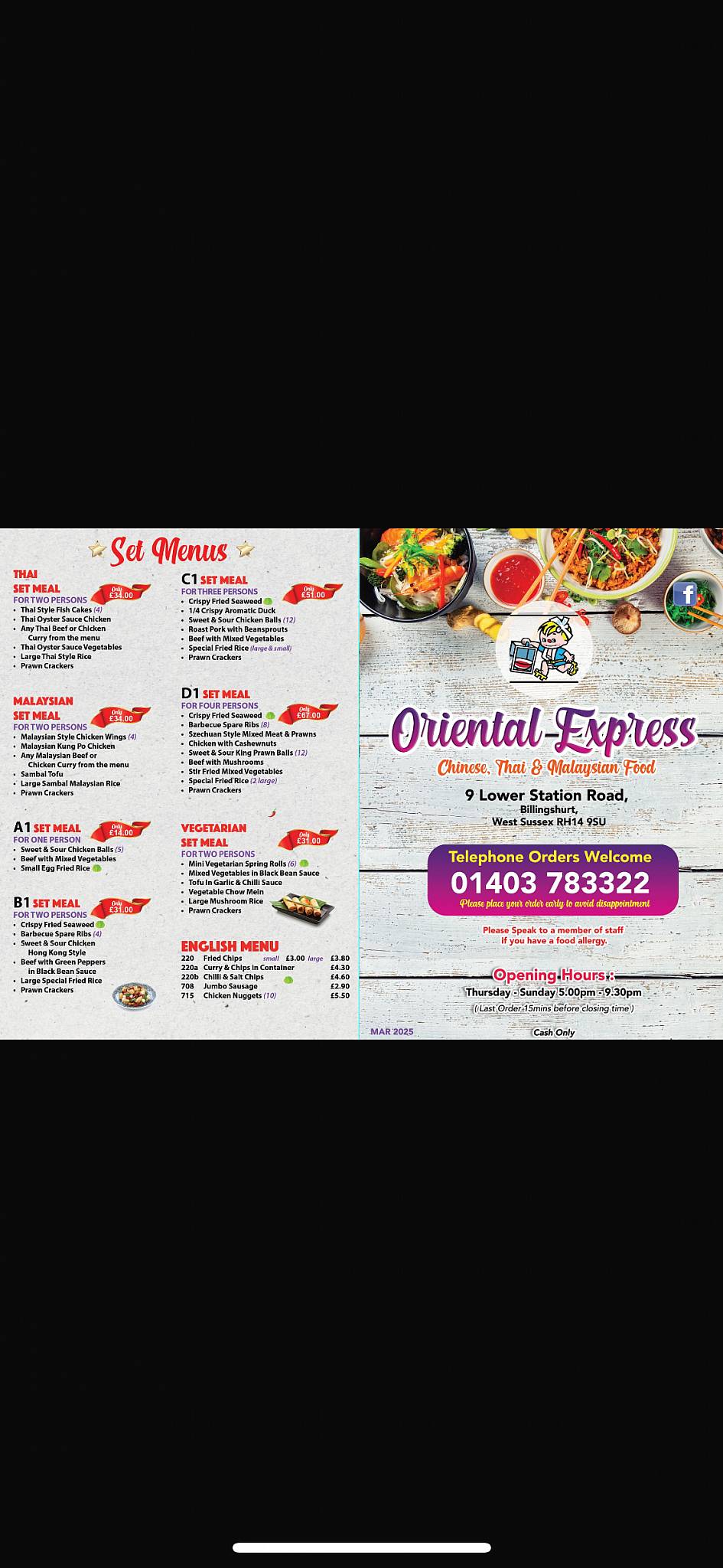 Menu at Oriental Express Chinese Takeaway fast food, Billingshurst, 9 ...