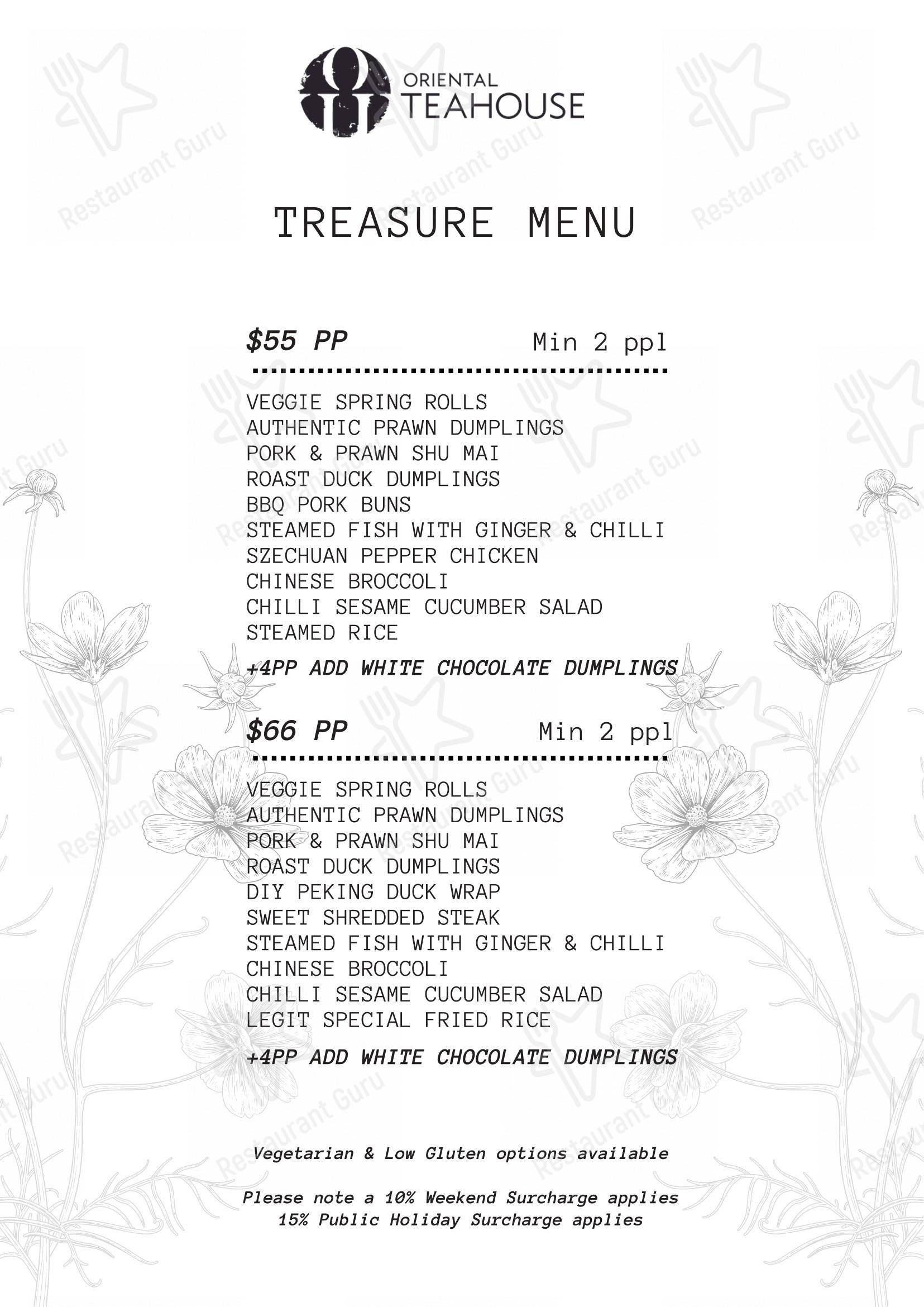Menu at Oriental Teahouse Melbourne CBD restaurant, Melbourne