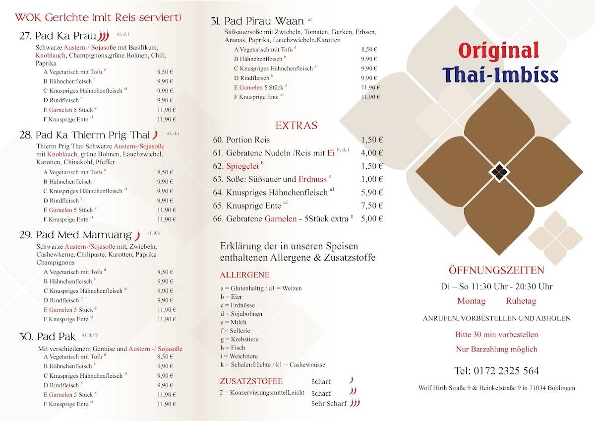 Speisekarte von Original Thai-Imbiss pub & Bar, Böblingen