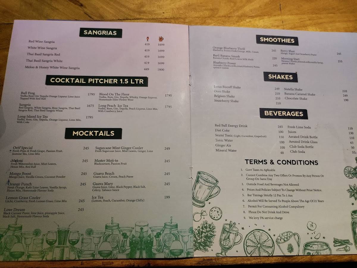 Menu at Oriv Resto Cafee Bar, Mumbai