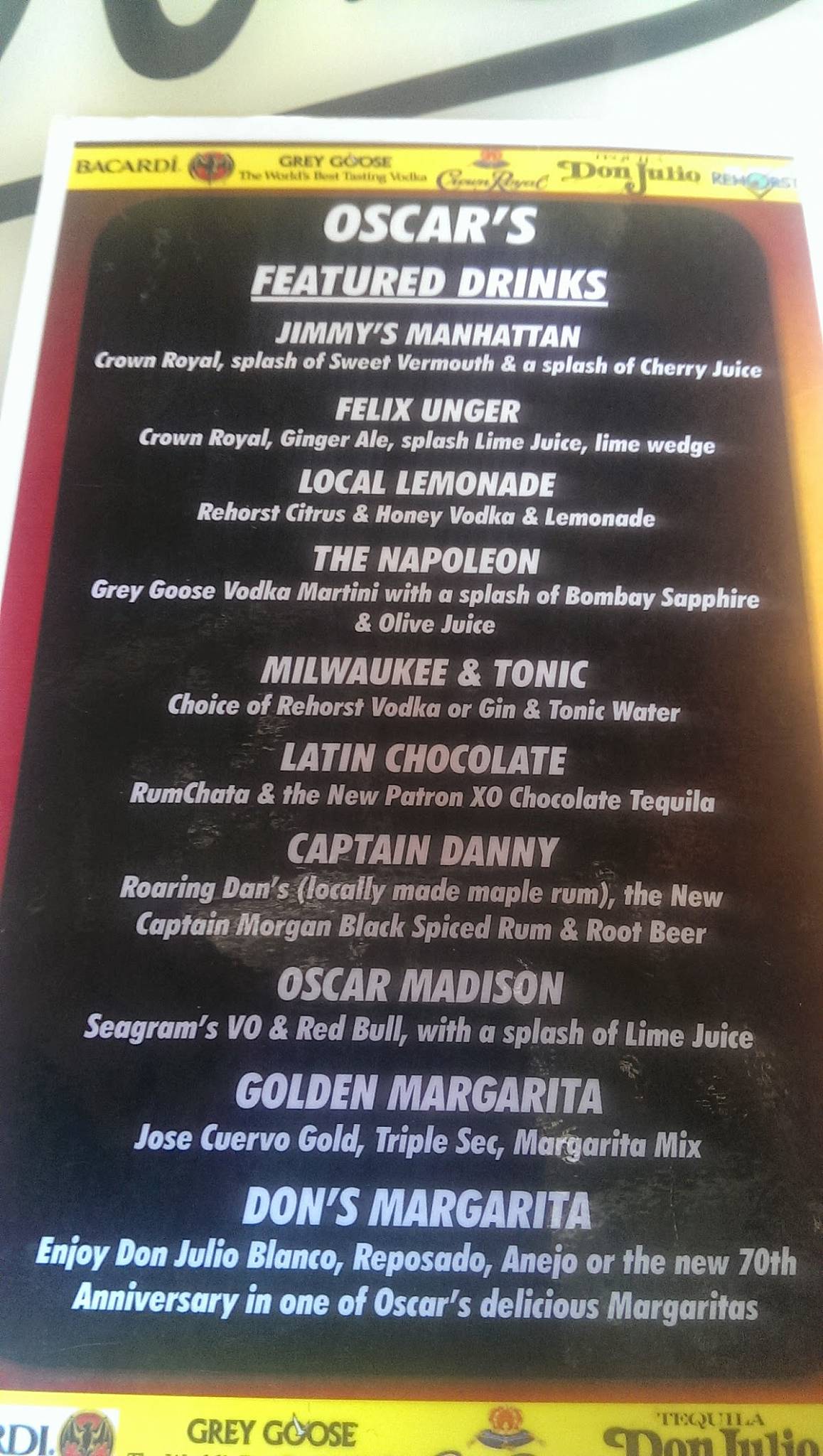 Menu at Oscar's Pub & Grill, Milwaukee