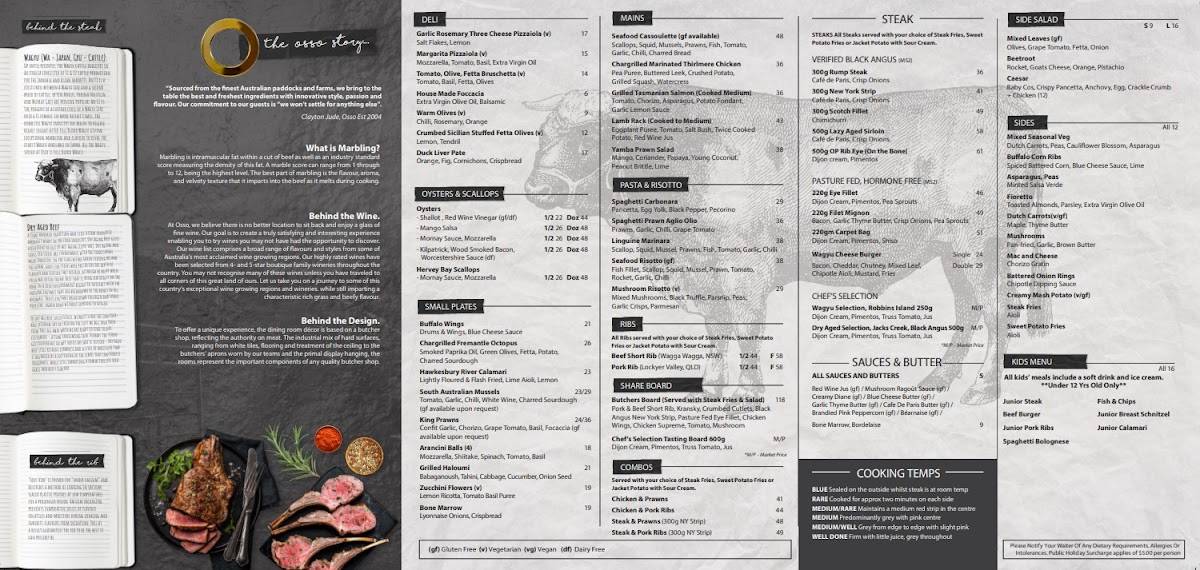 Menu at Osso Campbelltown restaurant, Campbelltown
