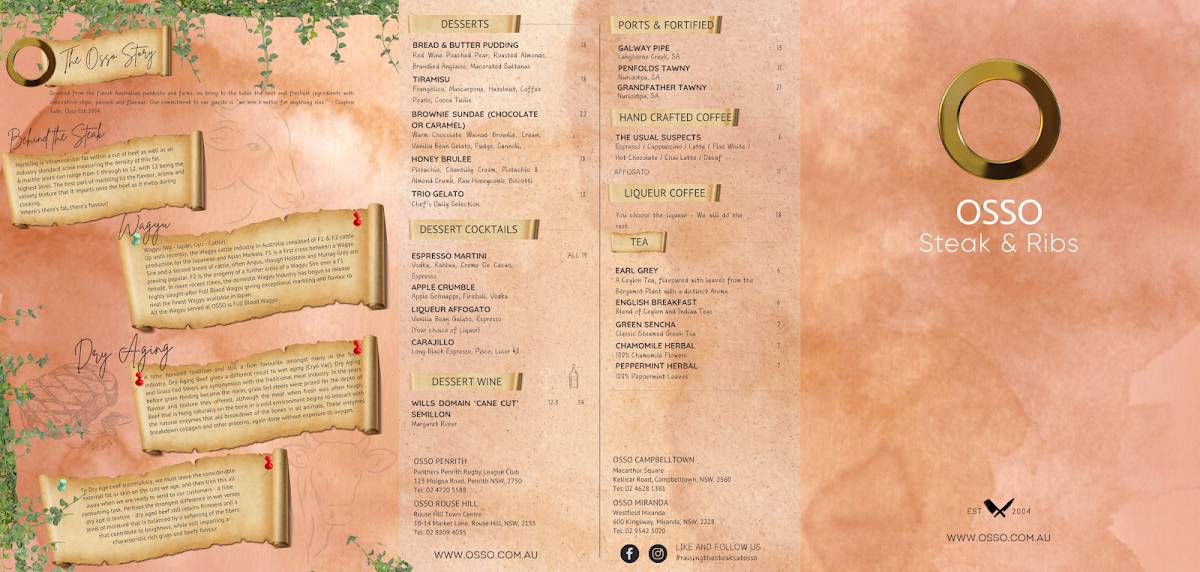 Menu at Osso Campbelltown restaurant, Campbelltown