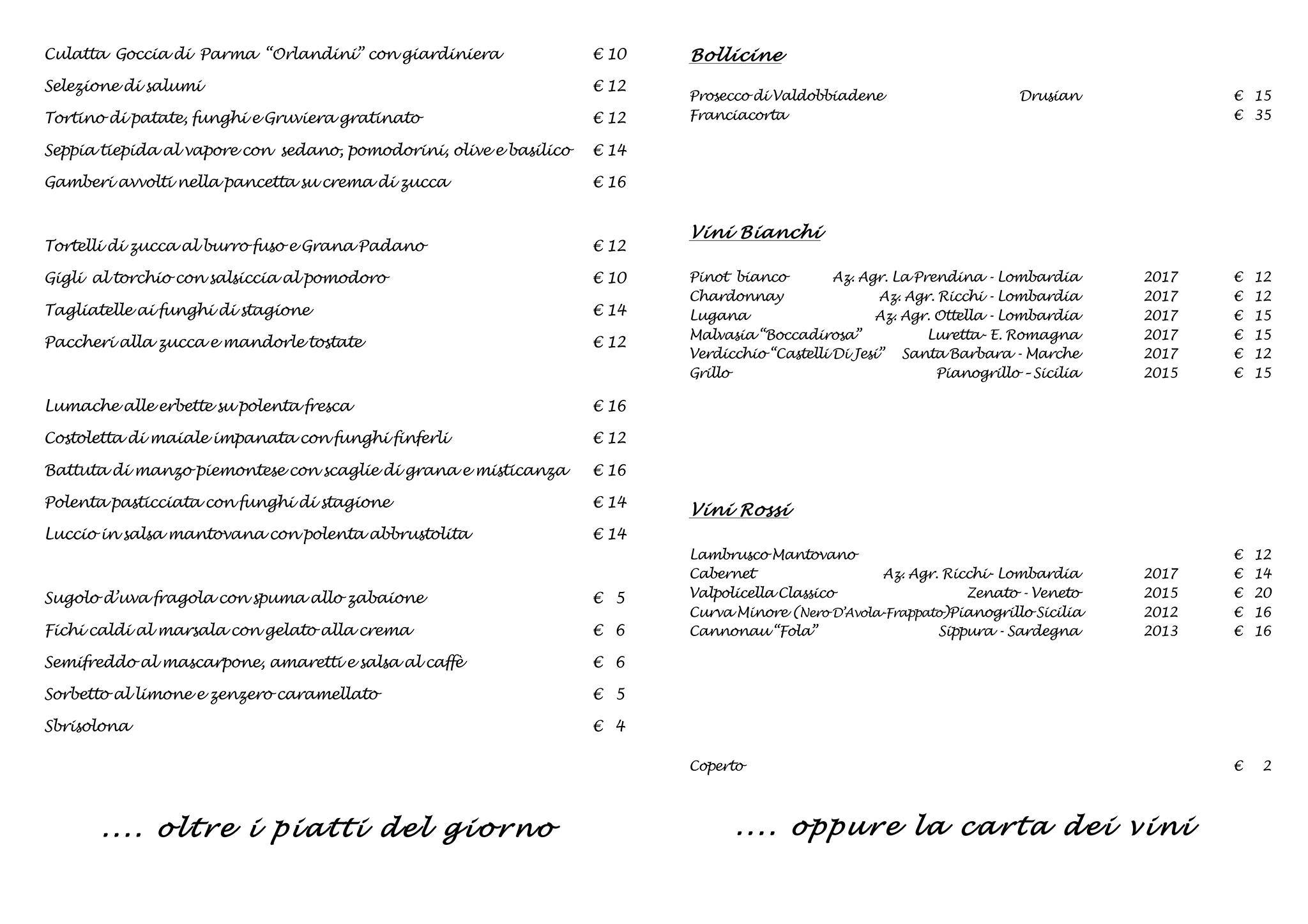 Menu da Osteria "...La porta accanto" Mantova ristorante, Mantova
