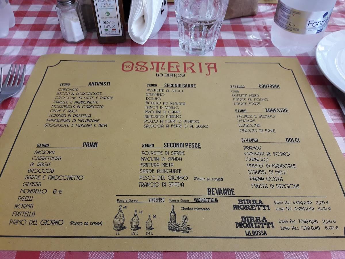 Menu da Osteria Lo Bianco ristorante, Palermo, Via Belgio