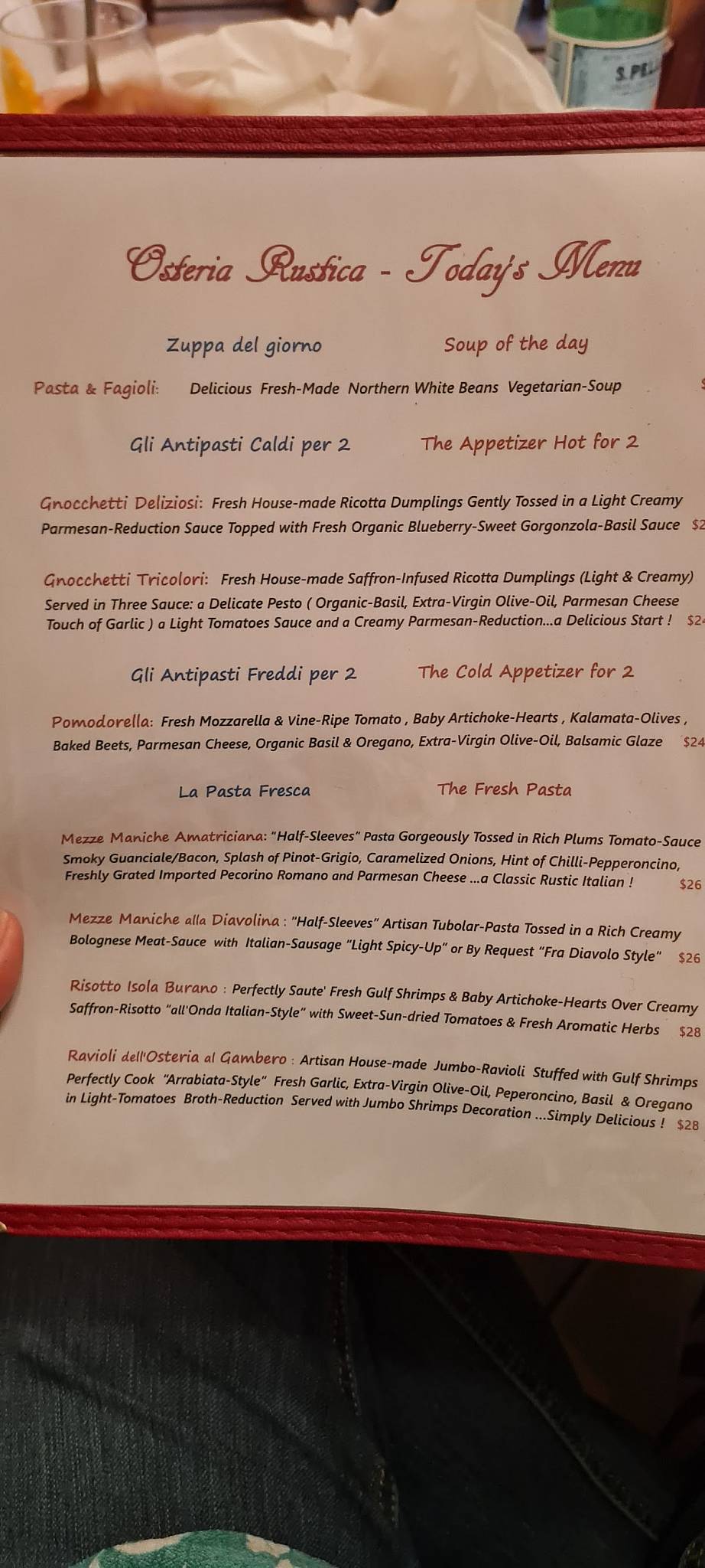 Menu at Osteria Rustica Italian Restaurant, Bunnell