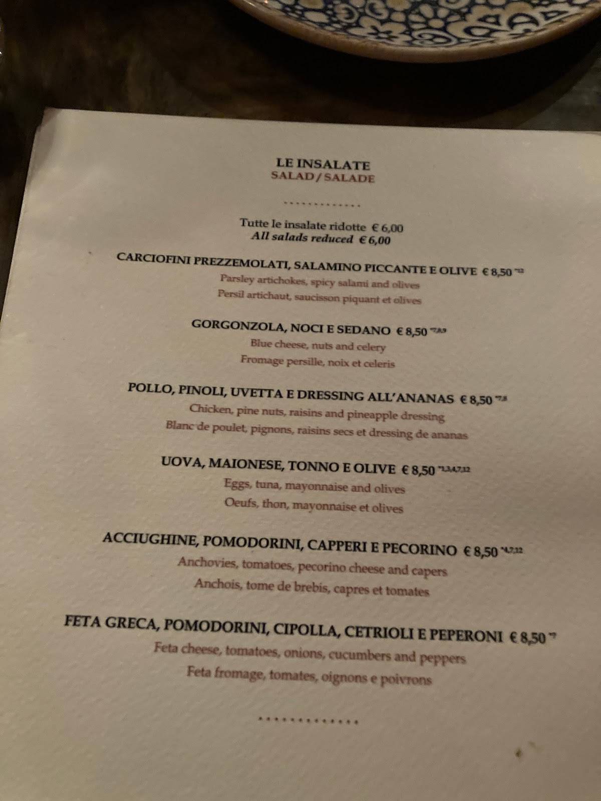 Menu at Osteria Santo Spirito restaurant, Florence, Piazza Santo Spirito