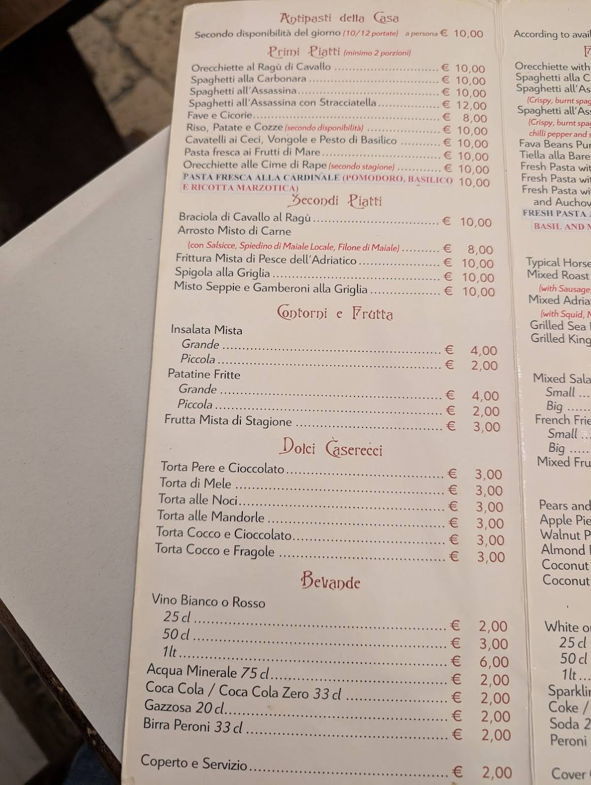 Menu da Osteria Travi Buco ristorante, Bari