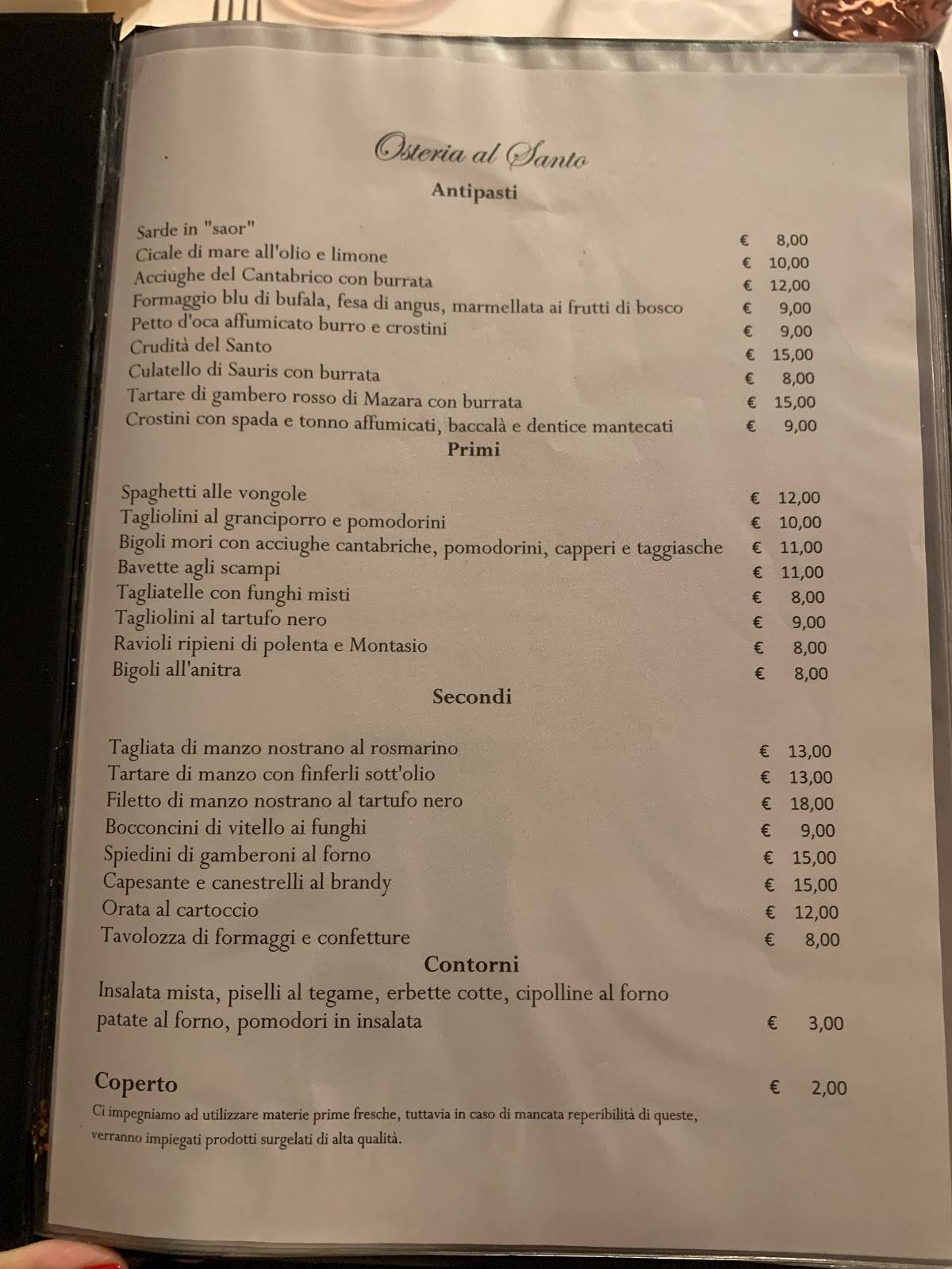 Carta del restaurante Osteria al Santo, San Martino di Lupari