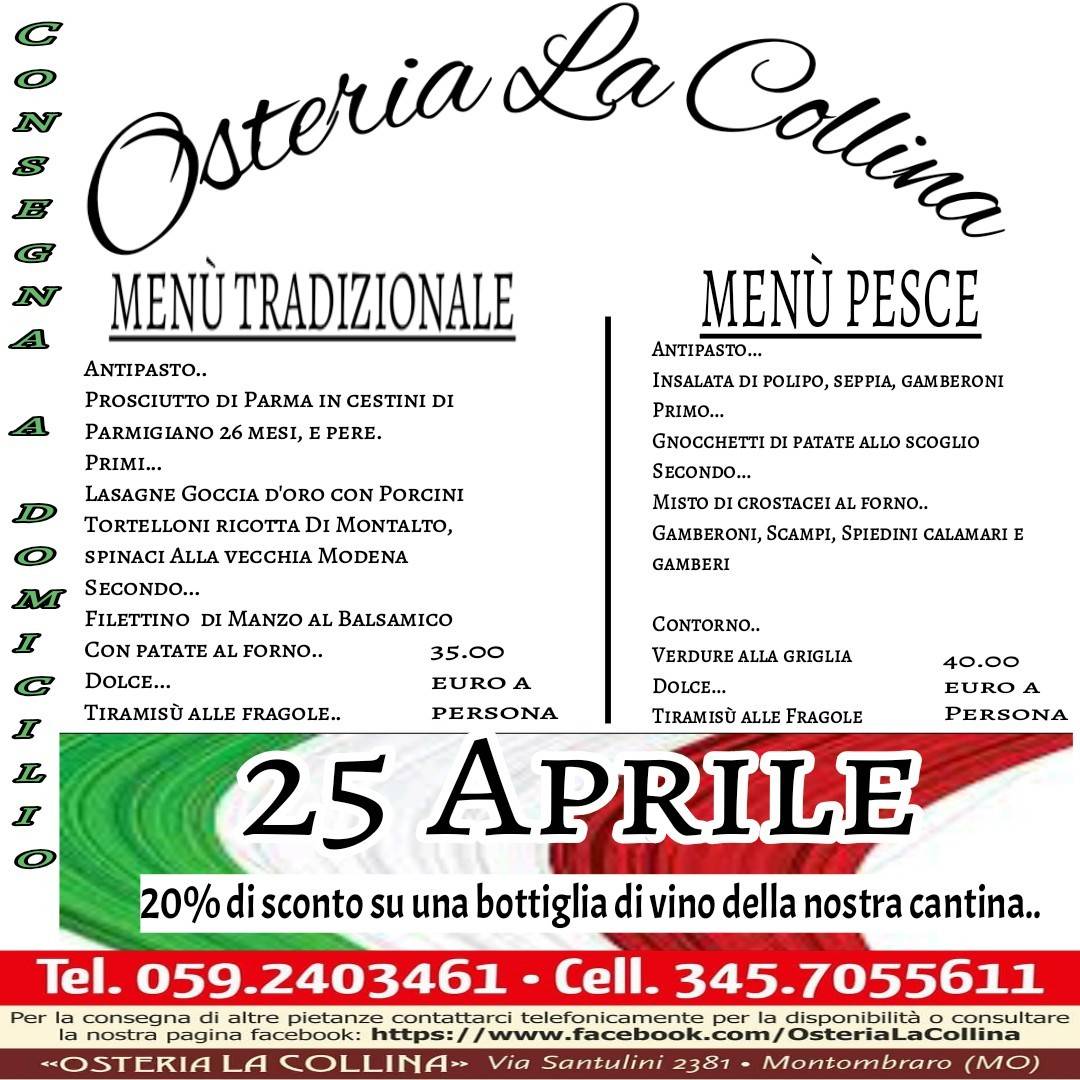 Menu da Osteria la Collina ristorante, Zocca