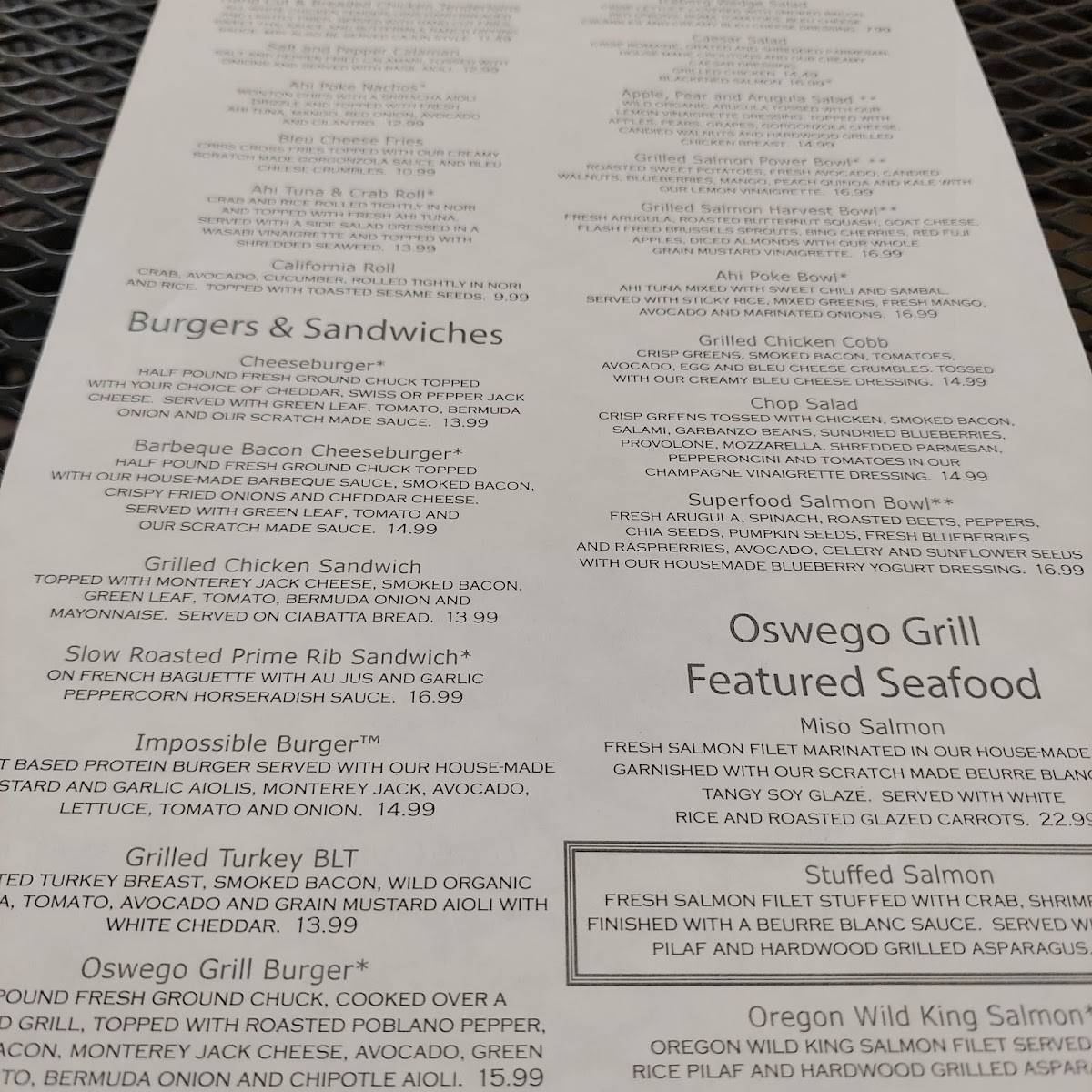 Menu at Oswego Grill- Wilsonville pub & bar, Wilsonville