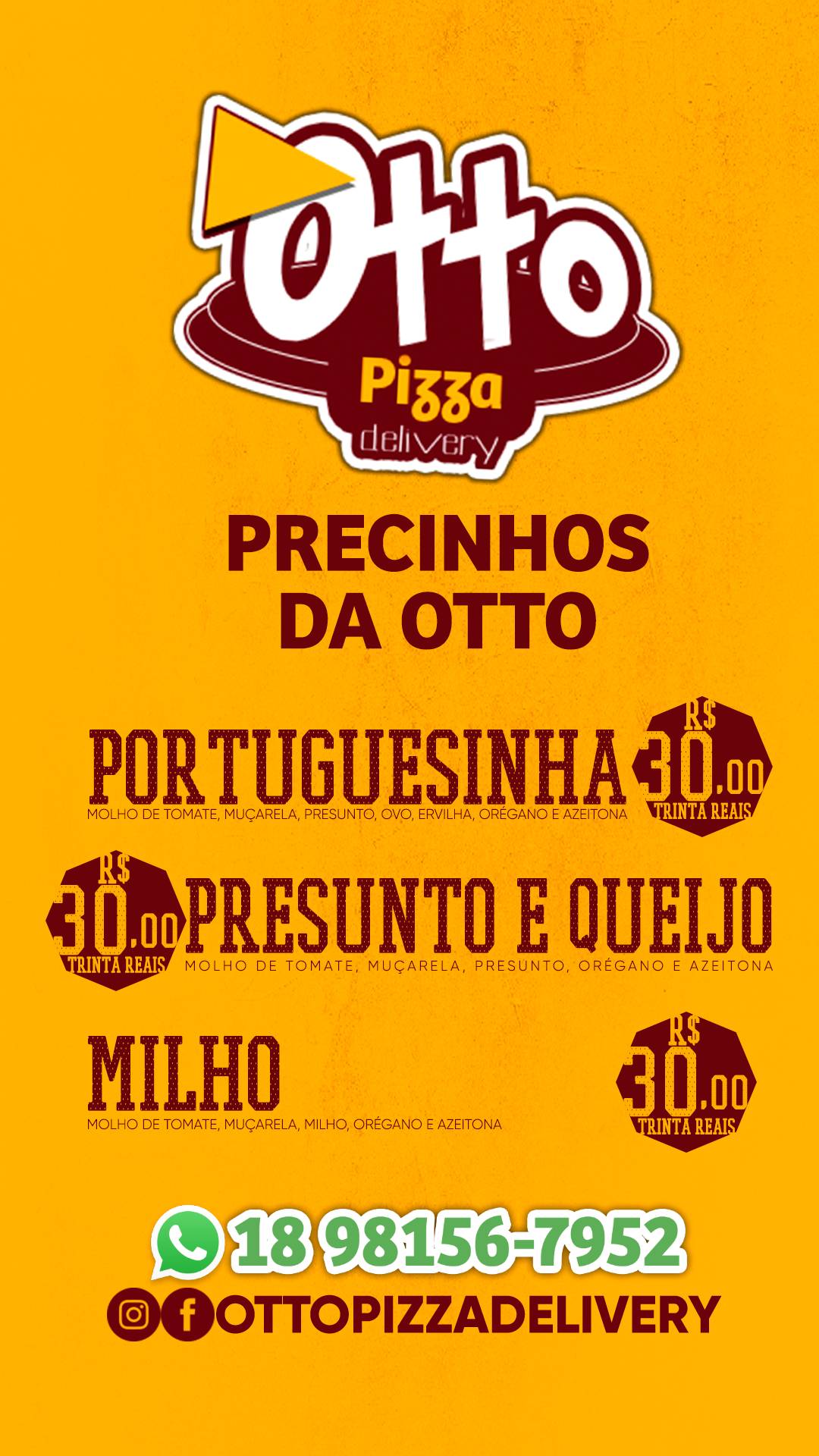 Menu at Otto Pizza Delivery restaurant, Araçatuba