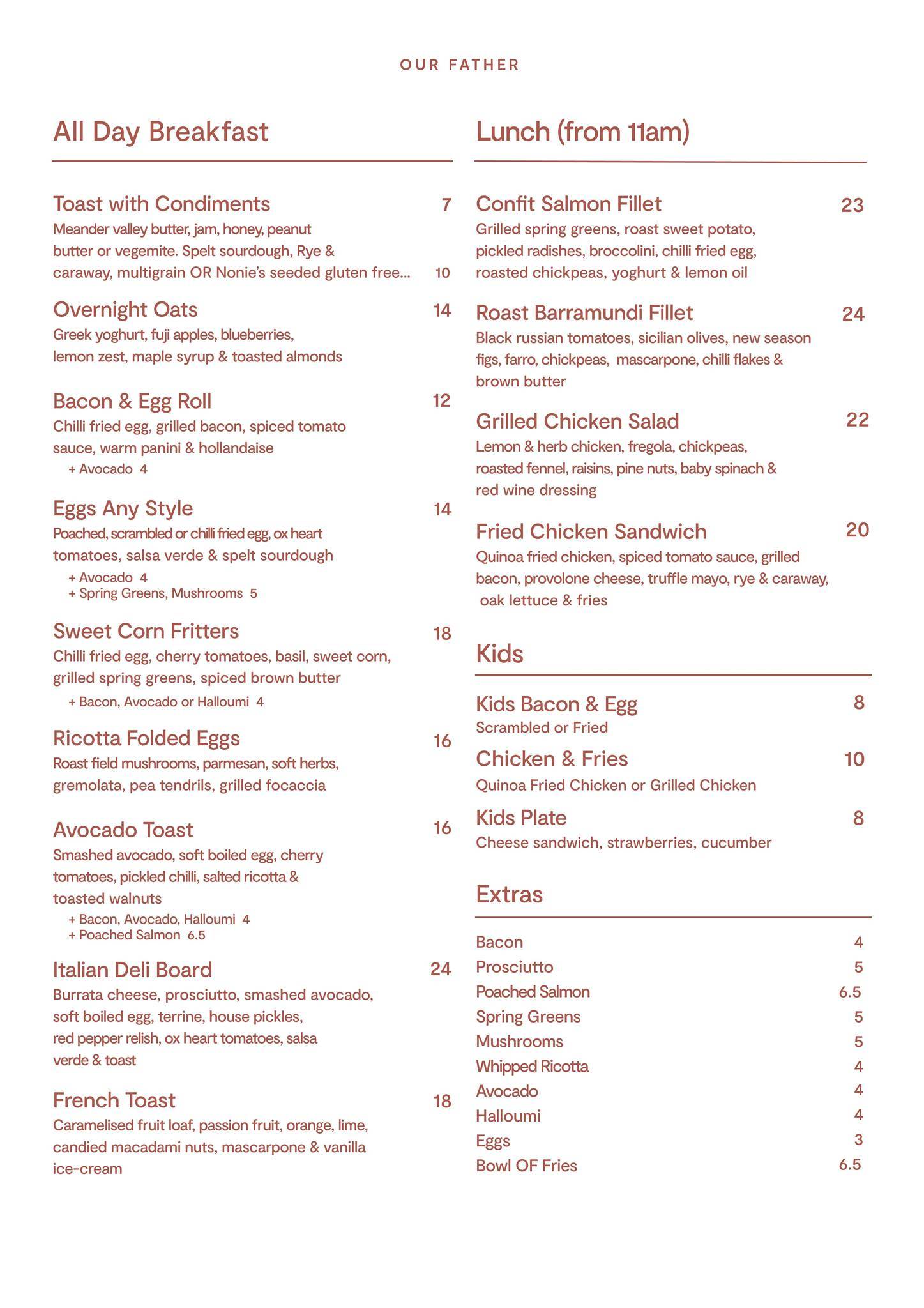 Menu at Our Father cafe, Woolooware