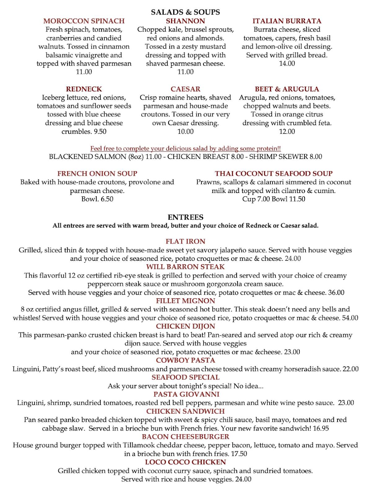 Menu at Oval Office pub & bar, Post Falls