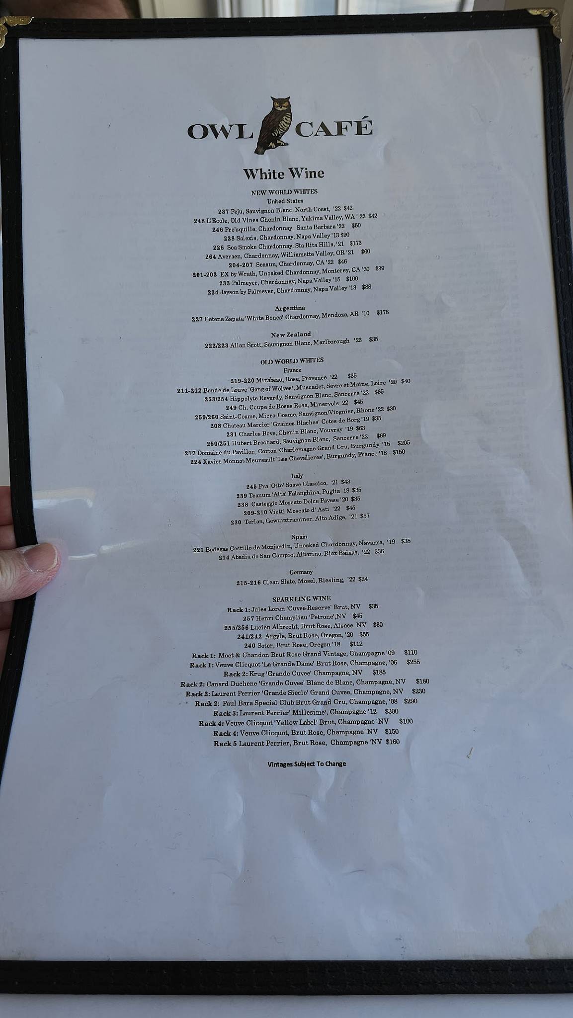 Menu at Owl Café pub & bar, Apalachicola