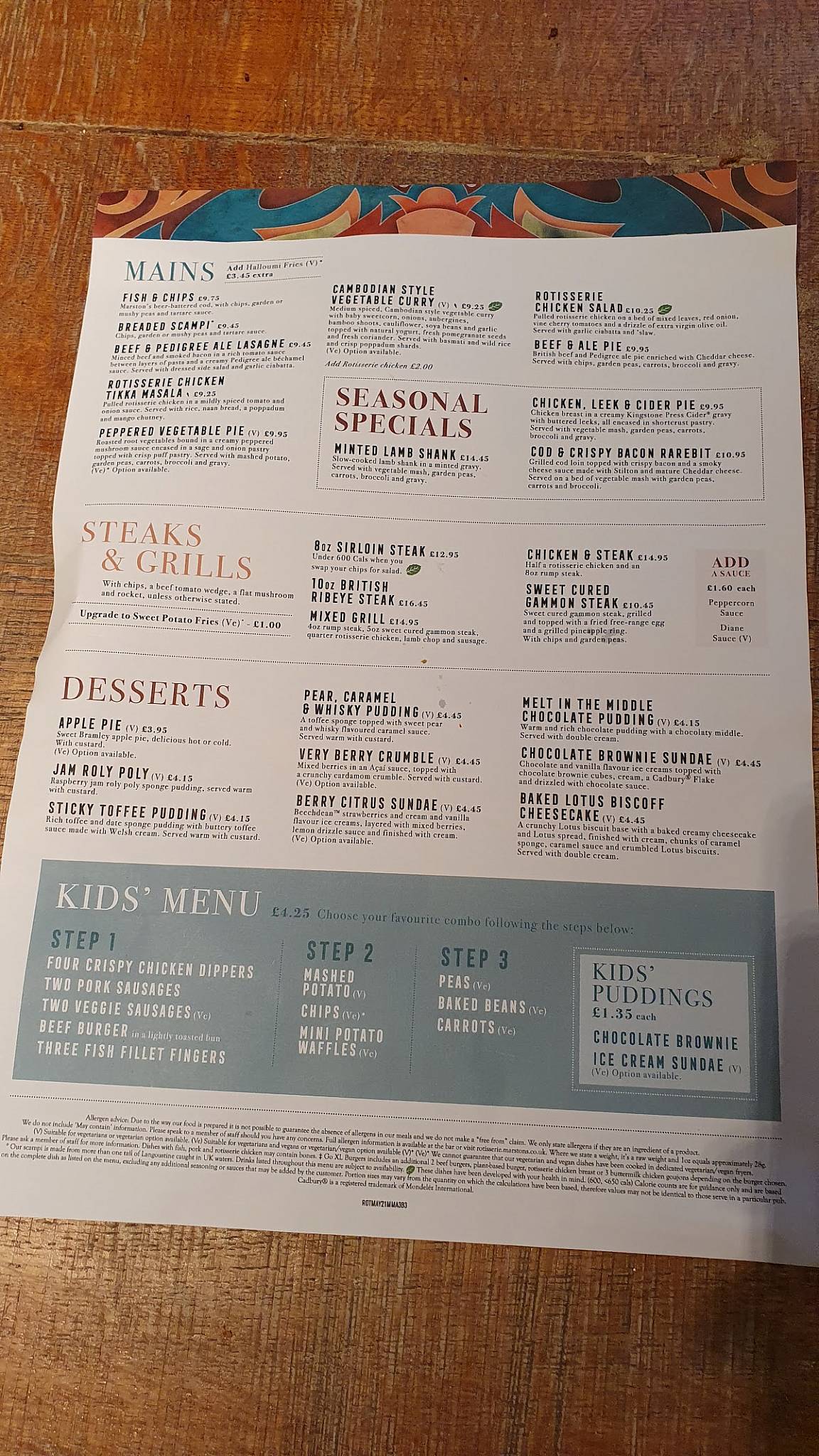 Menu at Oyster Bed pub & bar, Whitstable