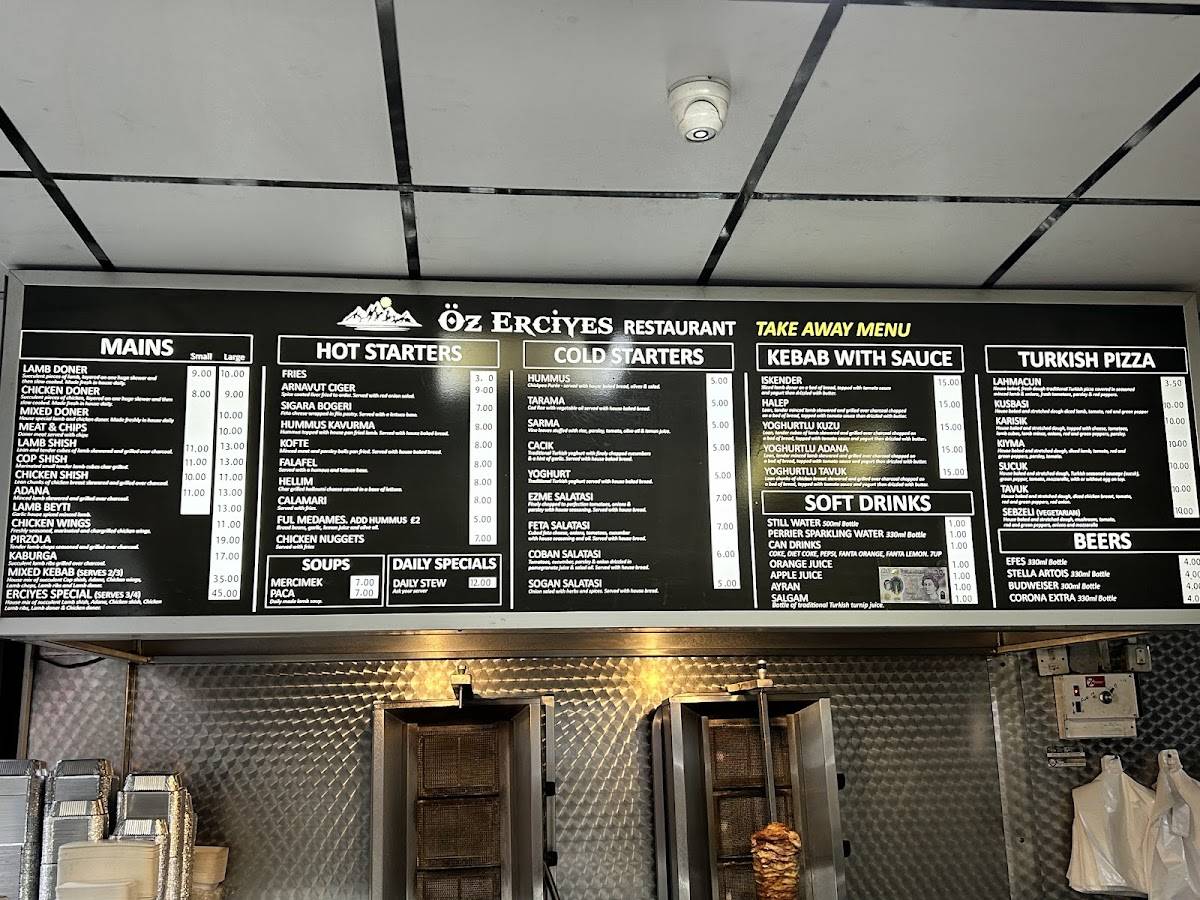 Menu at Oz Erciyes Restaurant, London