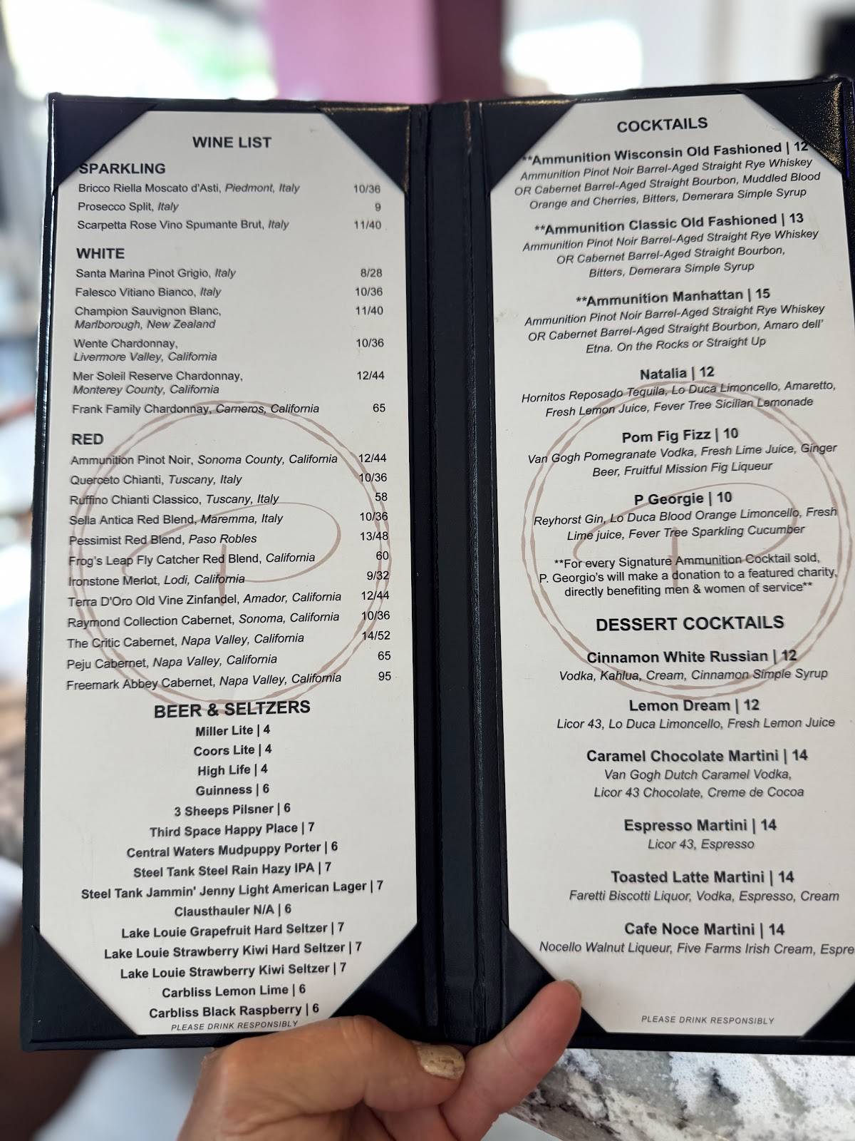Menu at P Georgio’s Pasta, Pizza, Piano restaurant, Okauchee Lake
