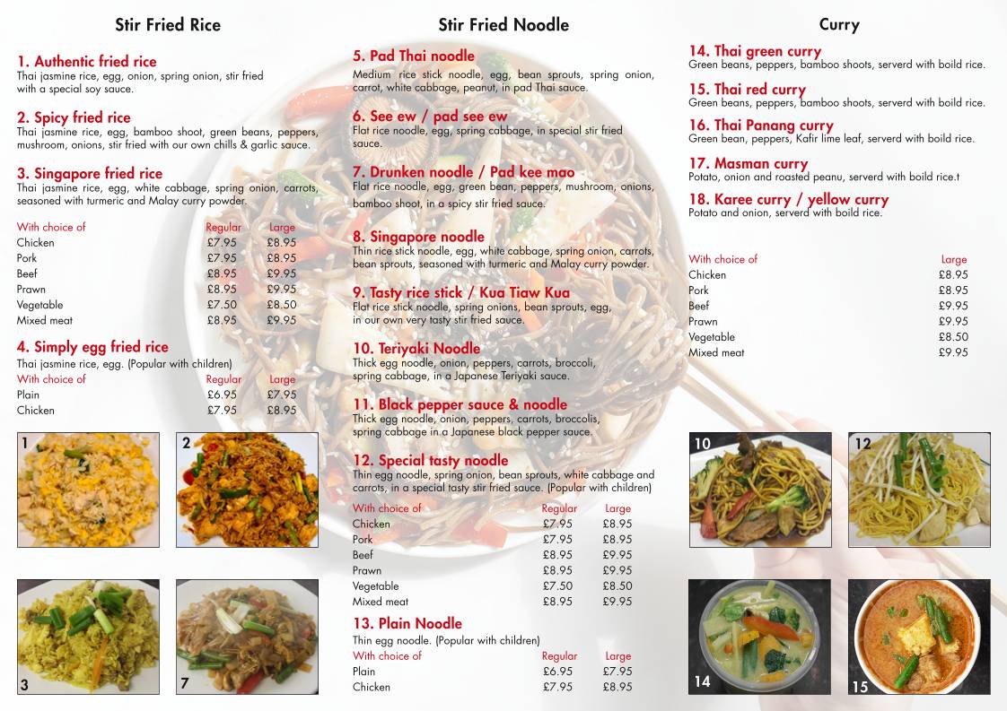 Menu at P&C Thai Taste restaurant, Crewe