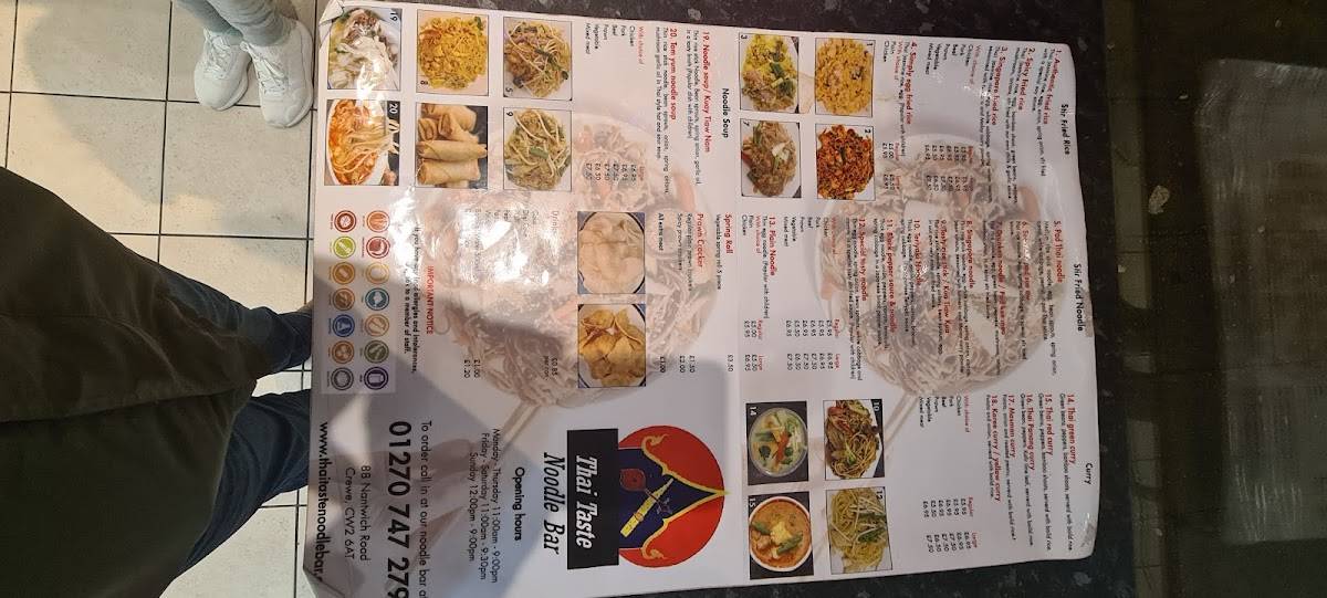 Menu at P&C Thai Taste restaurant, Crewe