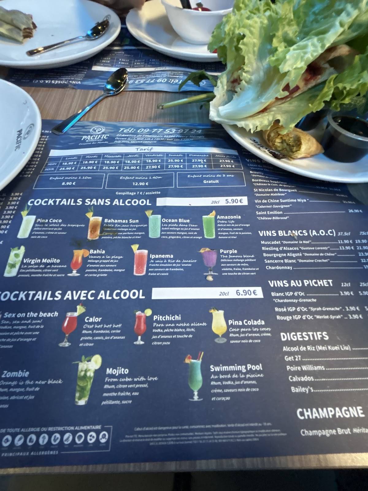 Menu au PACIFIC 91 restaurant, Fleury-Mérogis, 37 Av. de l'Hurepoix