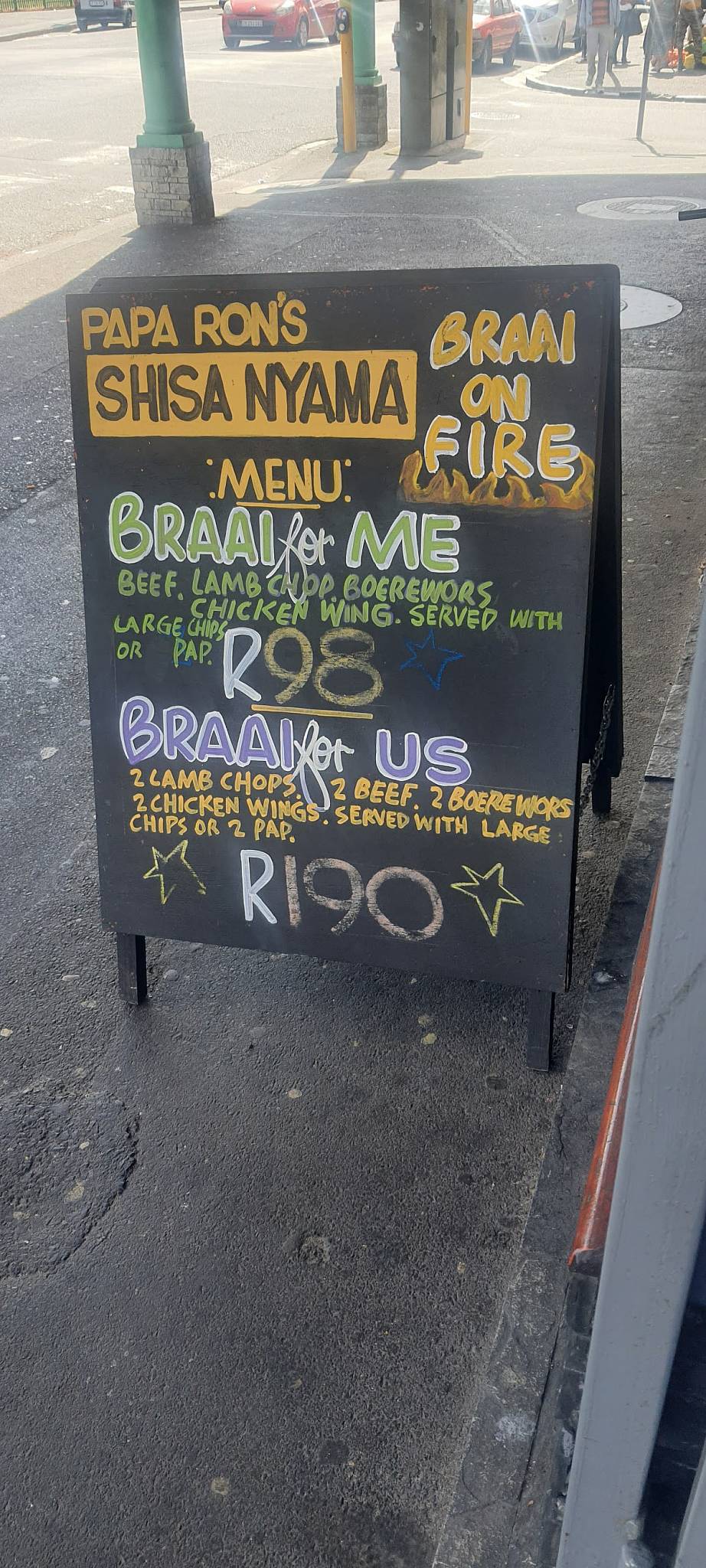 Menu at PAPA RONS SHISA NYAMA restaurant, Cape Town