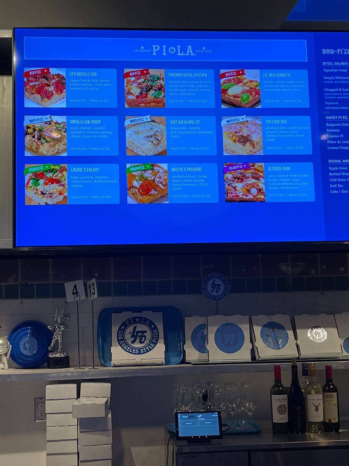 Menu at PI^L.A. pizzeria, Los Angeles