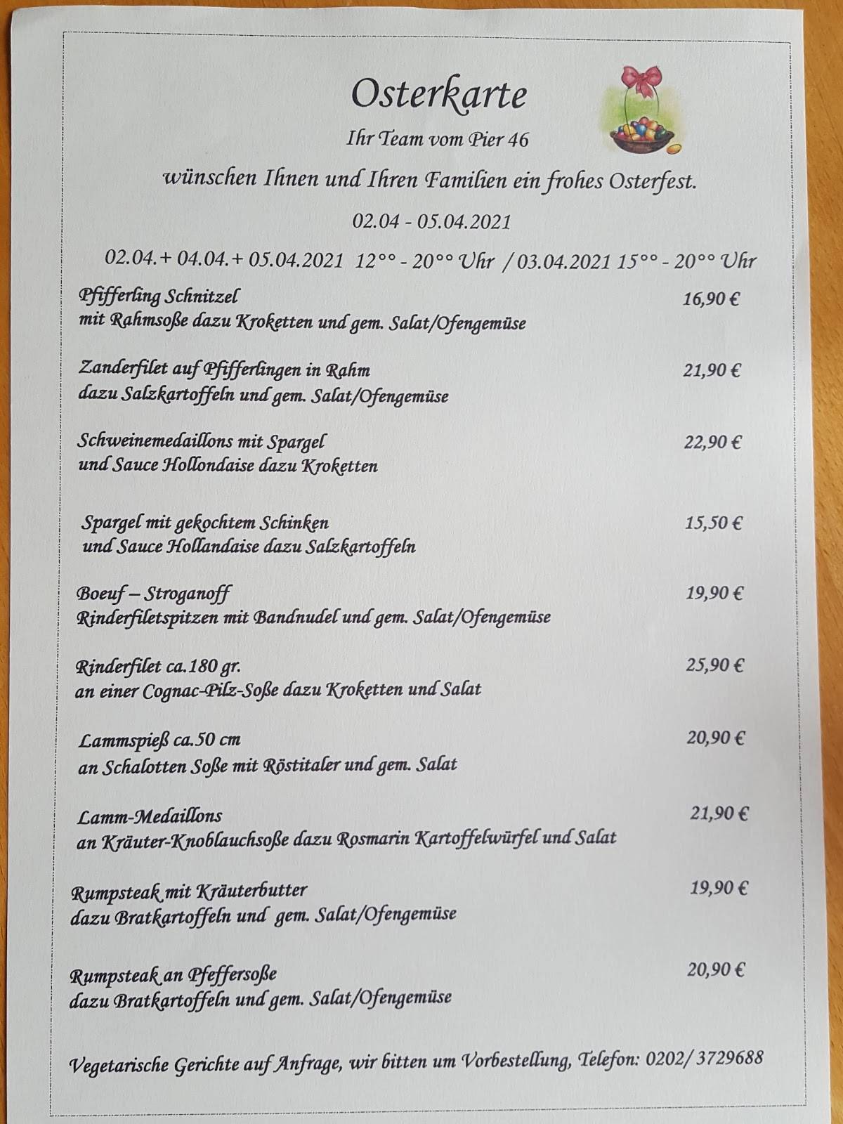 Speisekarte von Pier 46 restaurant, Wuppertal