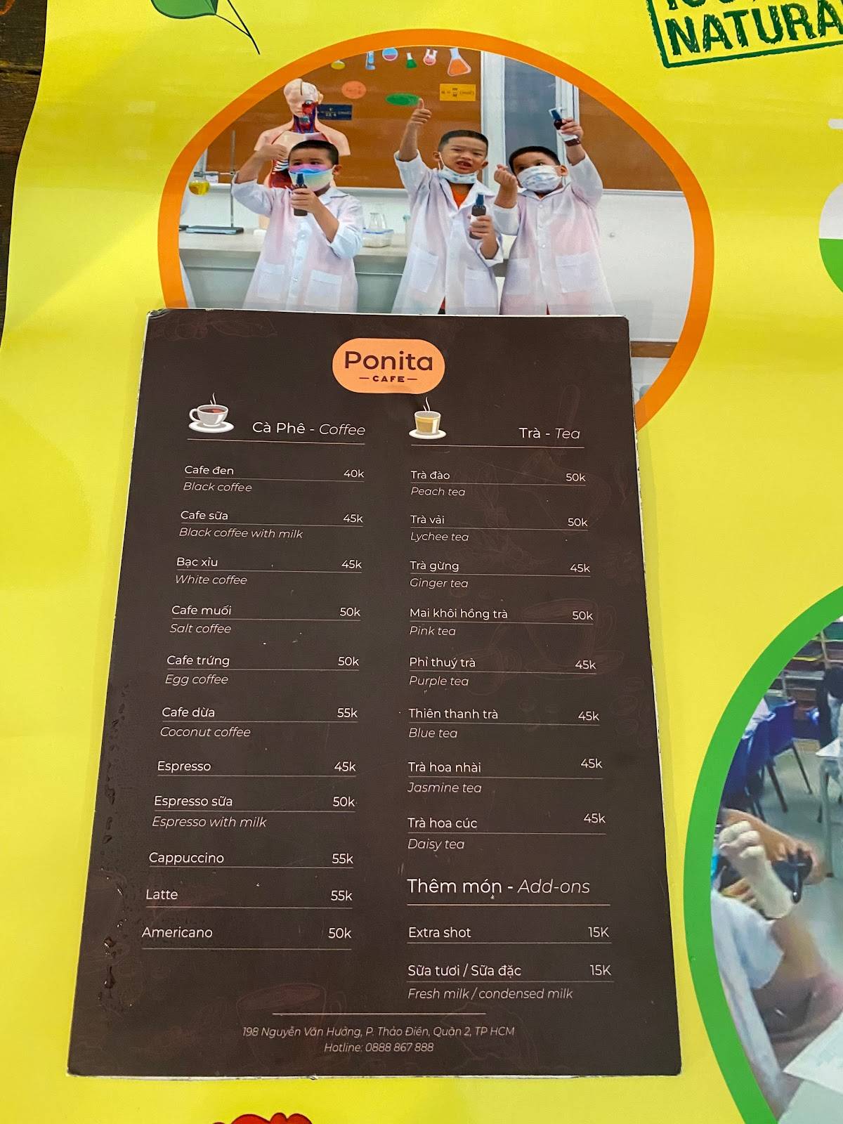 Menu at PONITA CAFE, Ho Chi Minh City