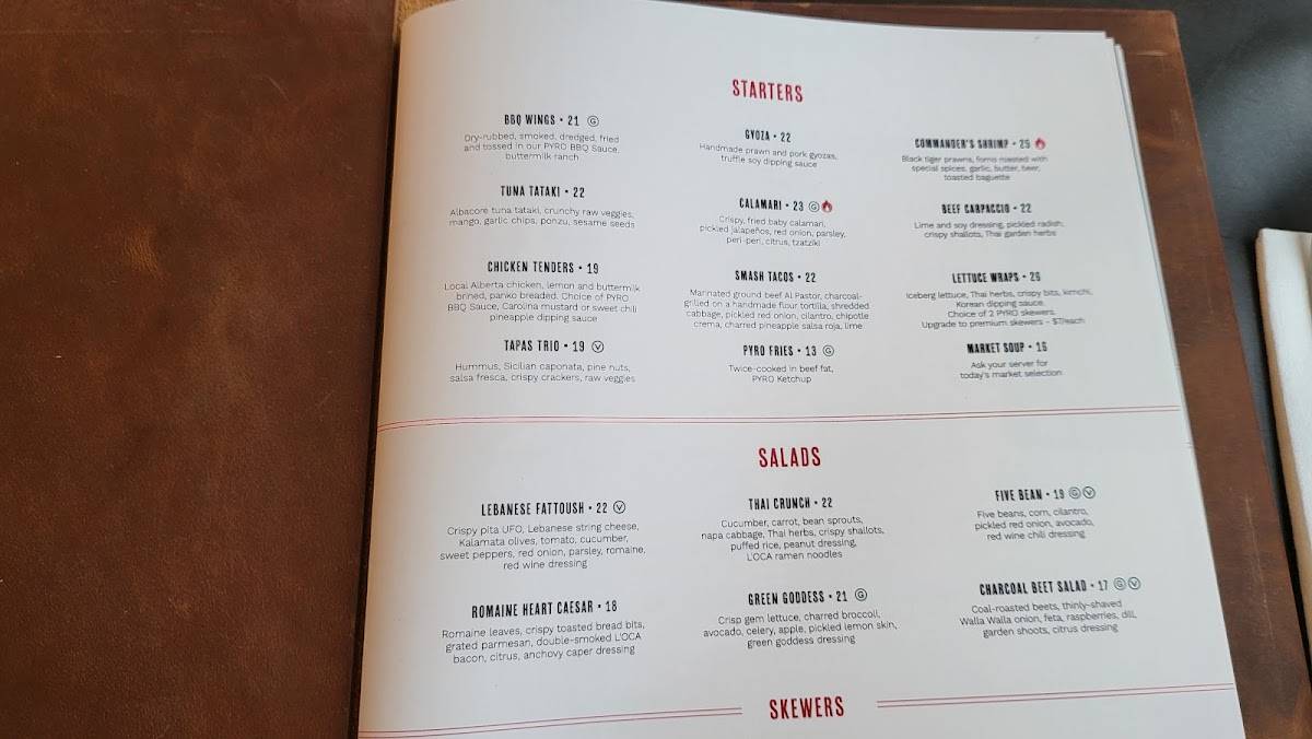 Menu at PYRO Wood-Fired Kitchen and Bar, Sherwood Park