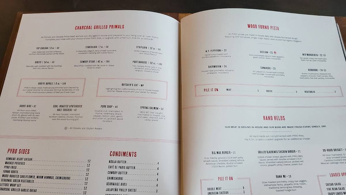 Menu at PYRO Wood-Fired Kitchen and Bar, Sherwood Park