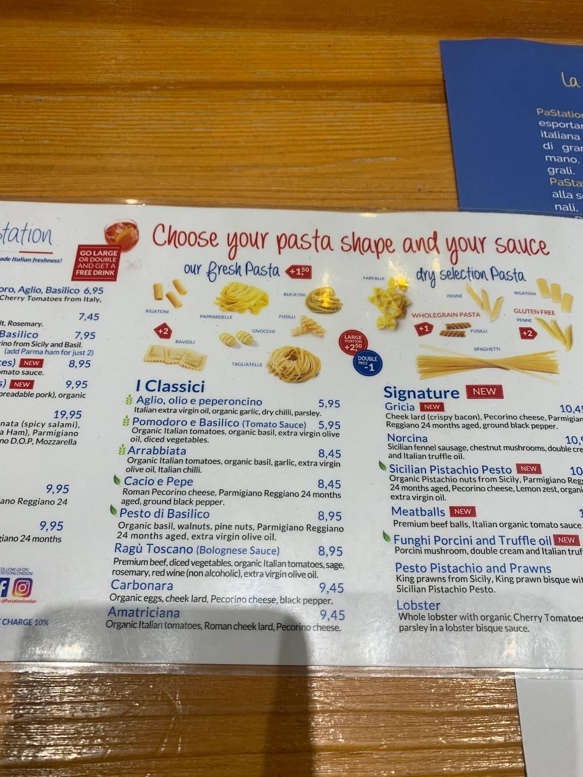 Menu at PaStation restaurant, London
