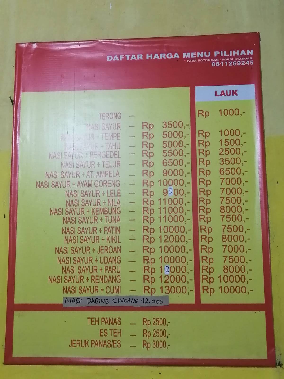 Menu at Padang Murah Masakan Padang restaurant, Semarang, Jl. Hayam Wuruk