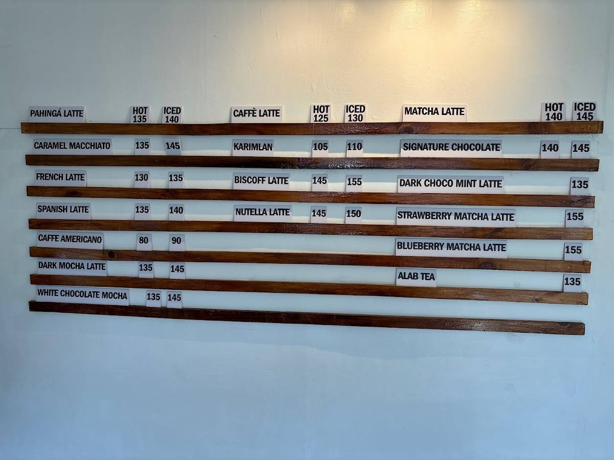 Menu at Pahingá Coffee Shop, Laoag City