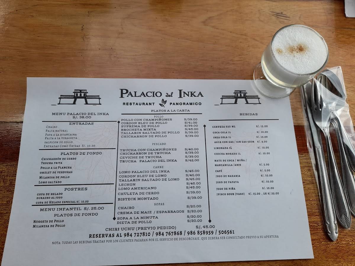 Carta del restaurante Palacio Del Inka, Cusco