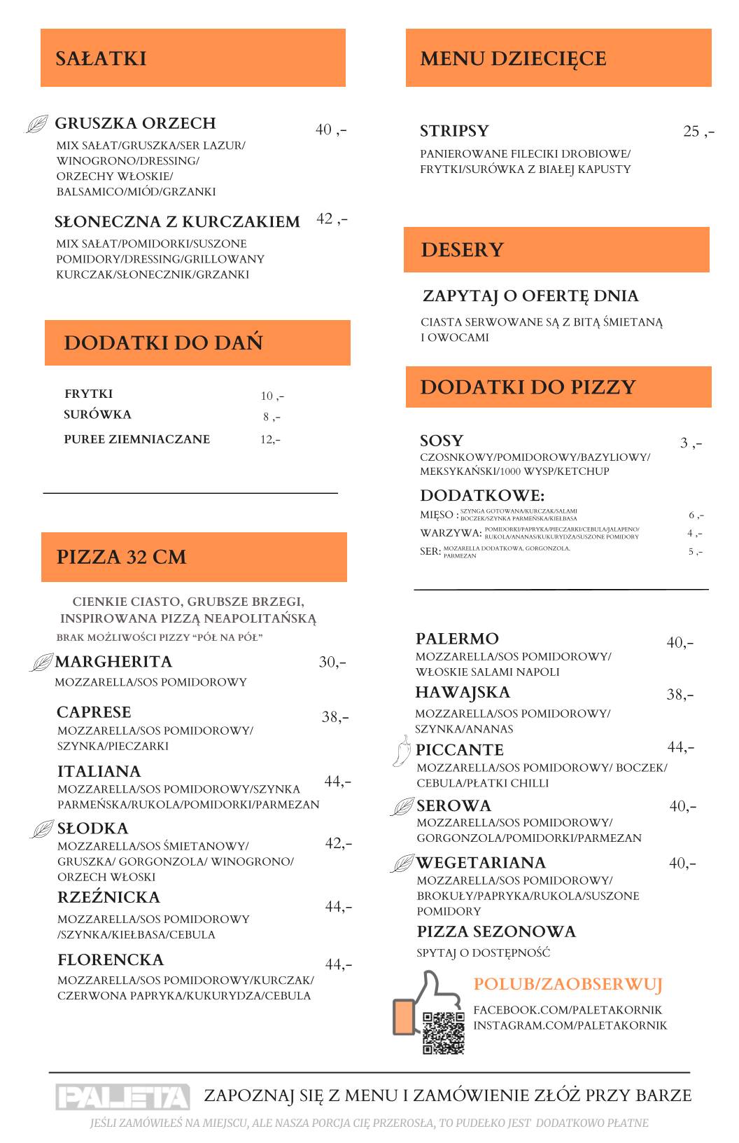 Menu at Paleta Food&Friends restaurant, Kórnik