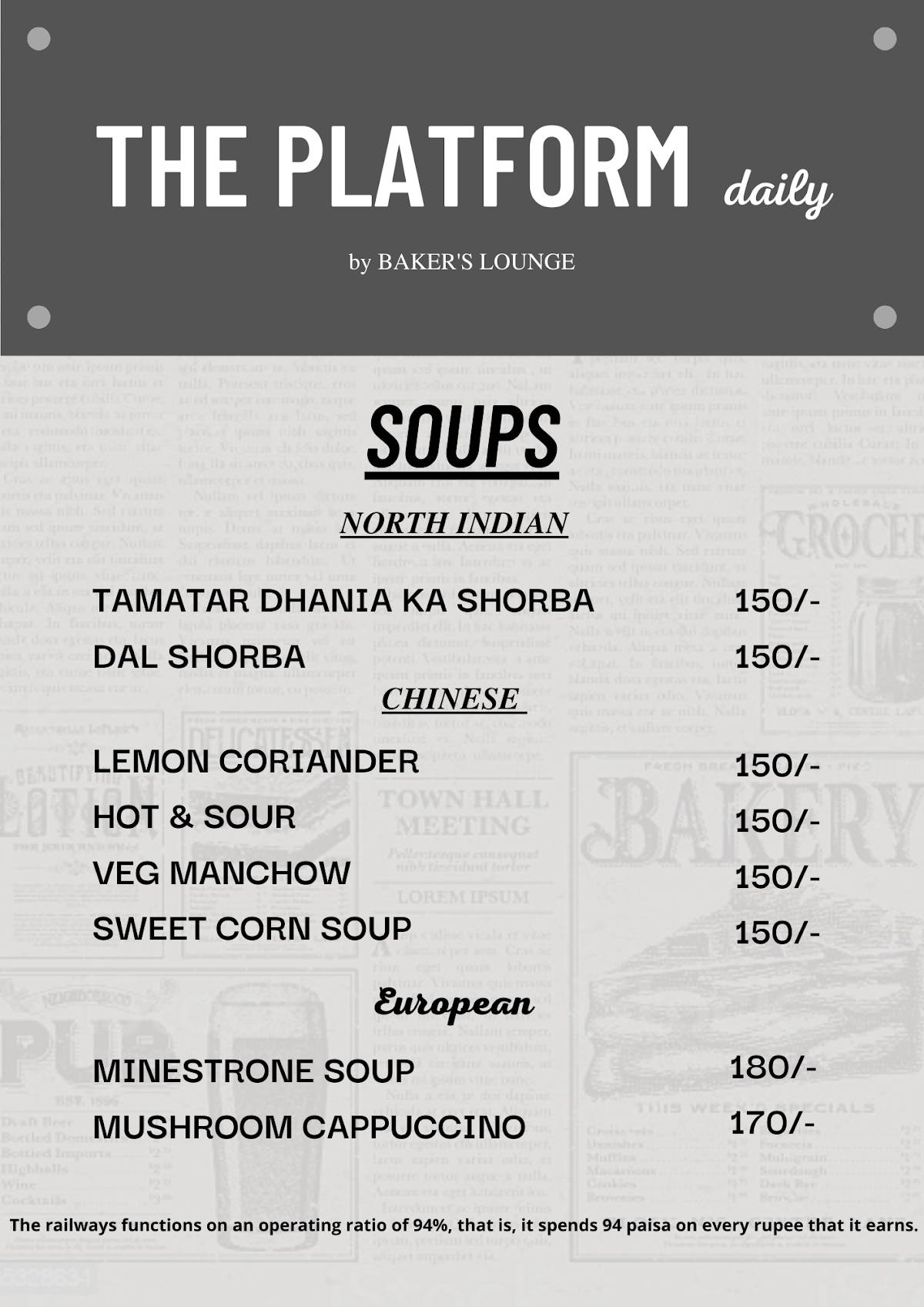 Menu at The Platform Restaurant, Panchkula