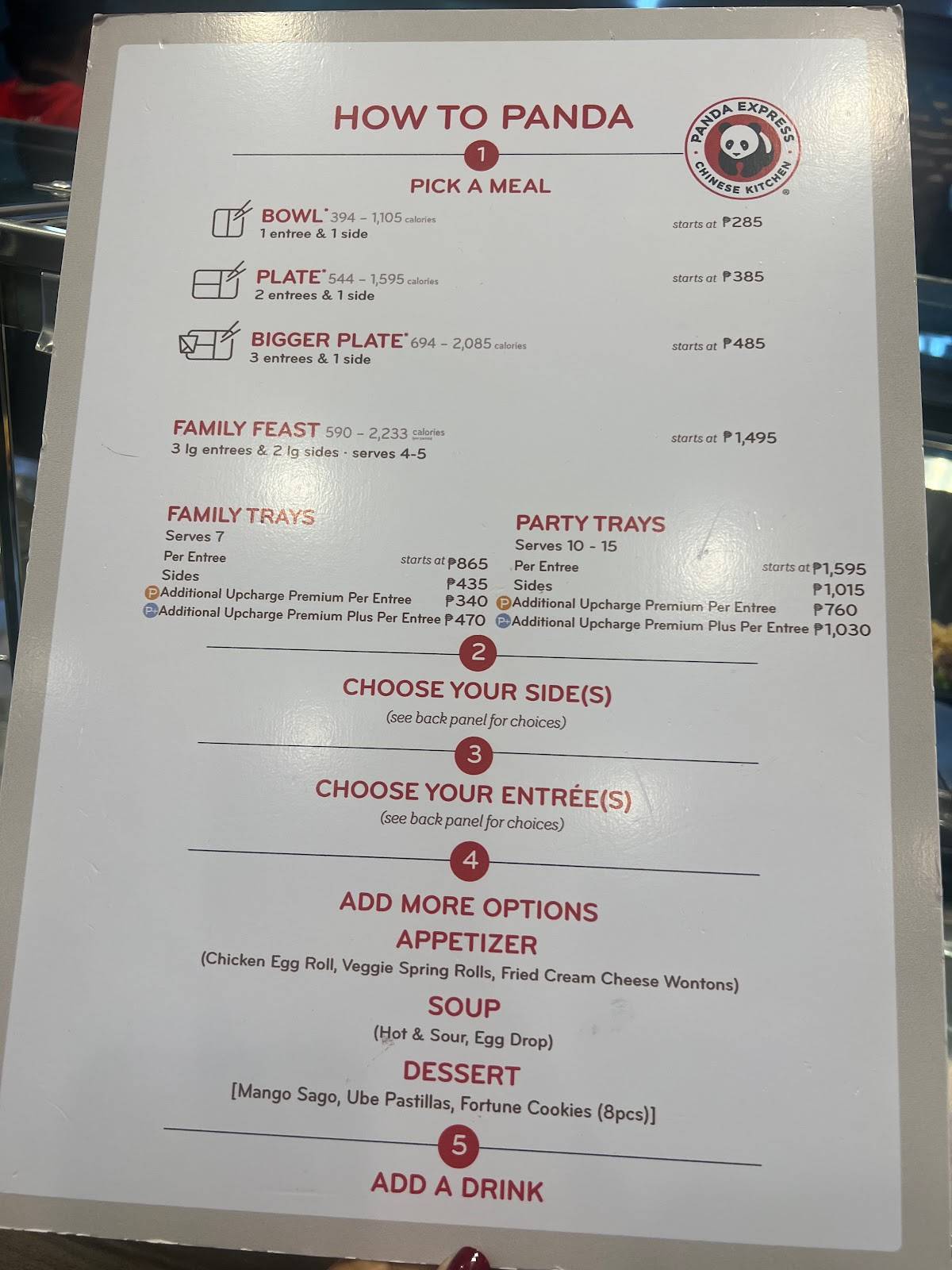 Carta del restaurante Panda Express, Caloocan