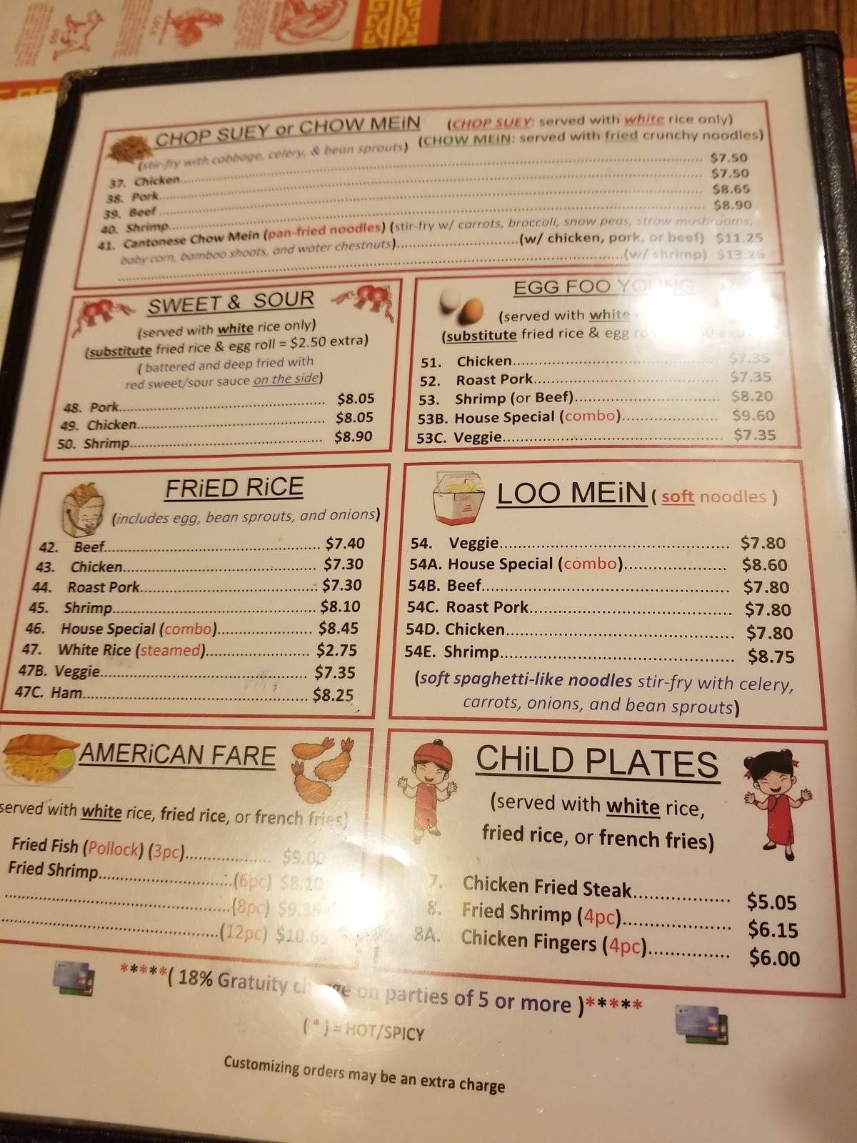 Menu at Panda Inn restaurant, San Antonio, Harry Wurzbach Rd