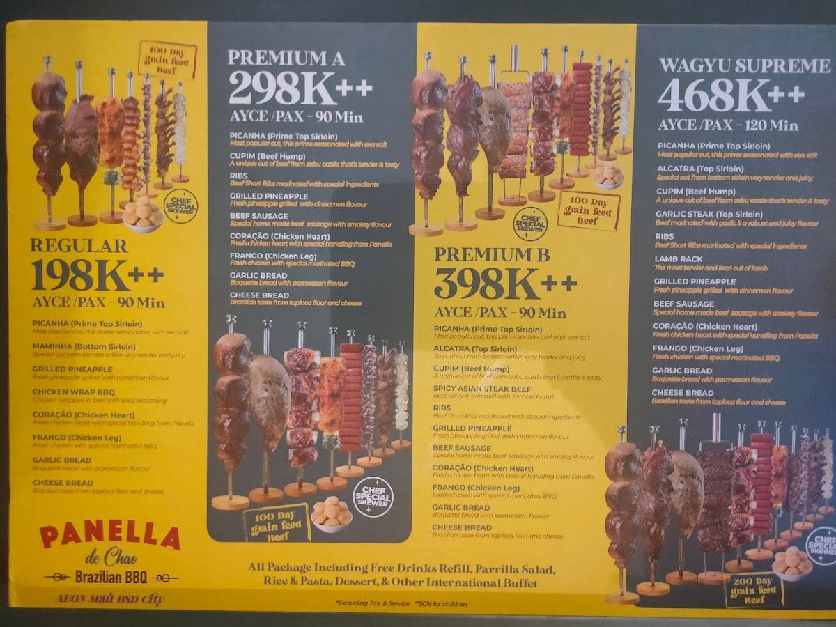 Carta del restaurante Panella del Chao BSD AEON Mall, Indonesia