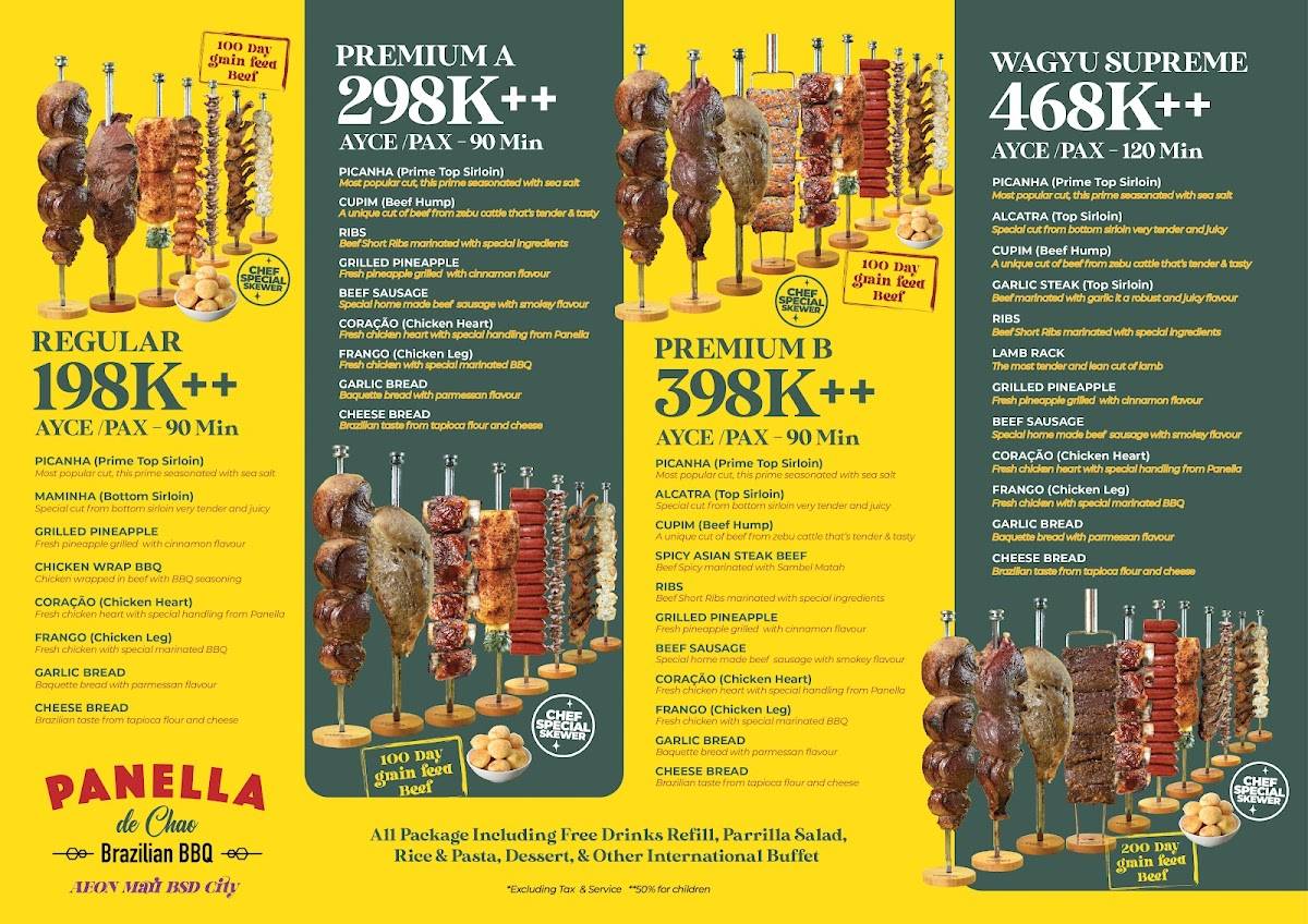 Carta del restaurante Panella del Chao BSD AEON Mall, Indonesia