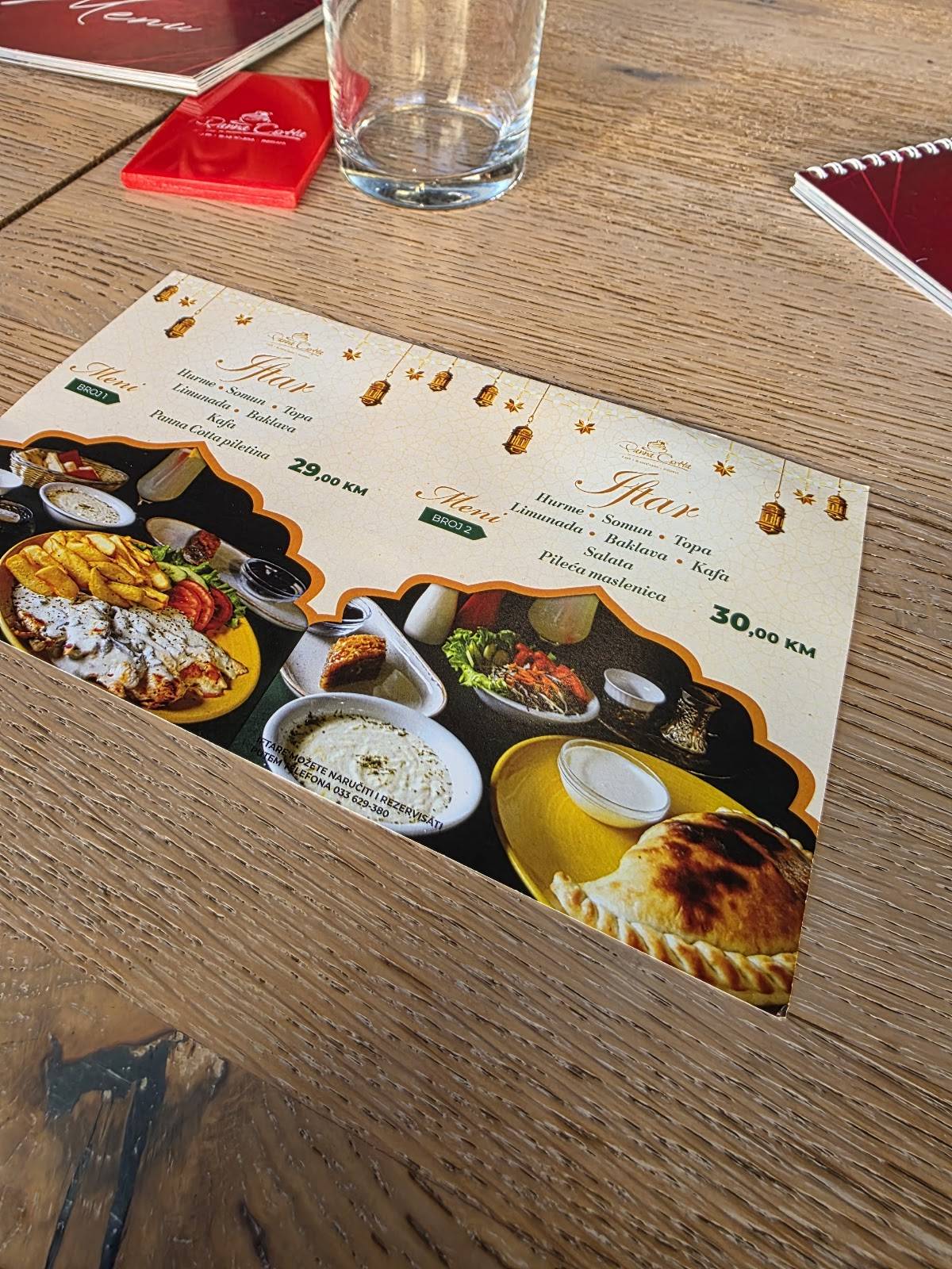 Menu at Panna Cotta restaurant, Ilidža, R8J4+5GH