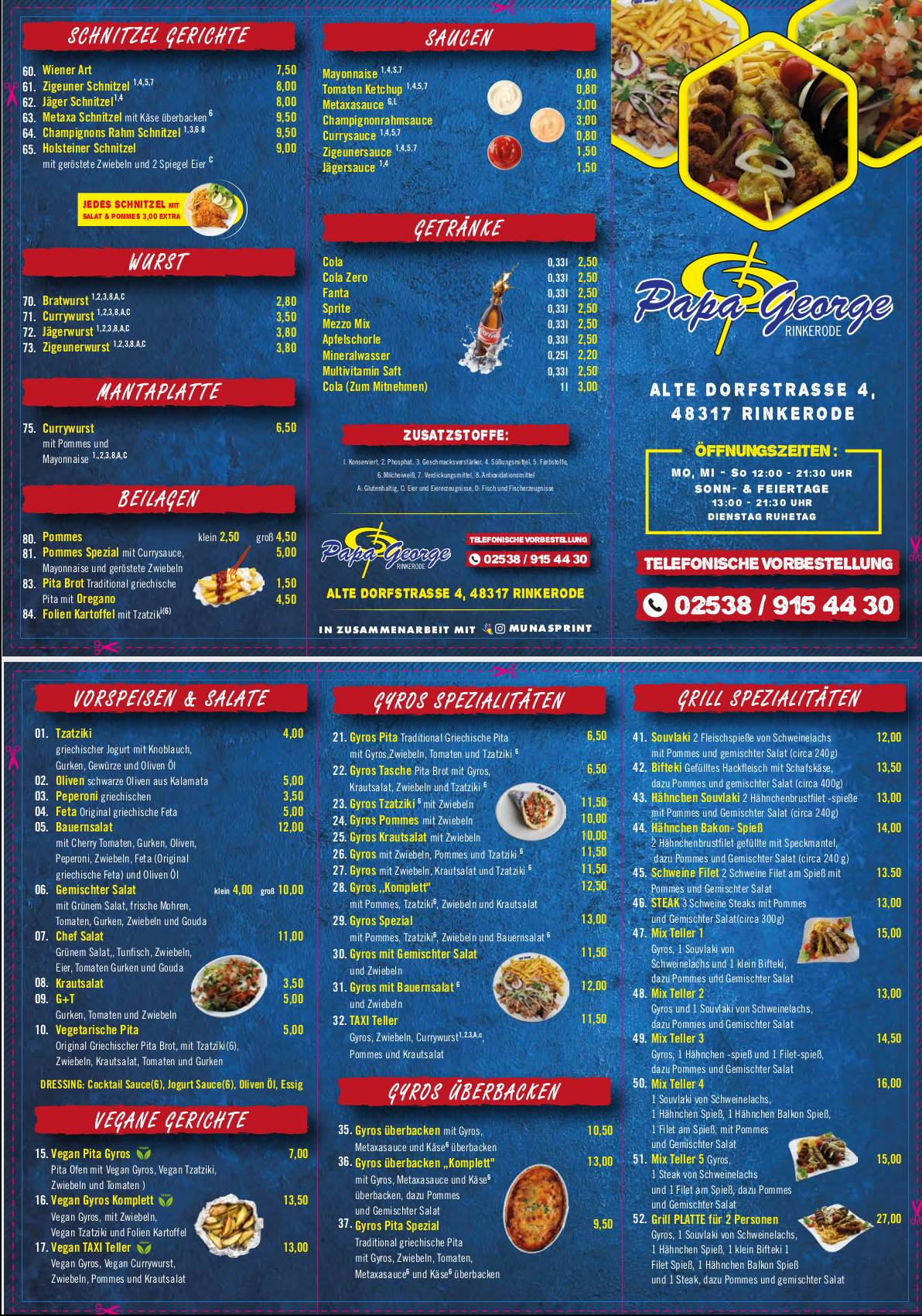 Speisekarte von Papa George - Rinkerode restaurant, Drensteinfurt