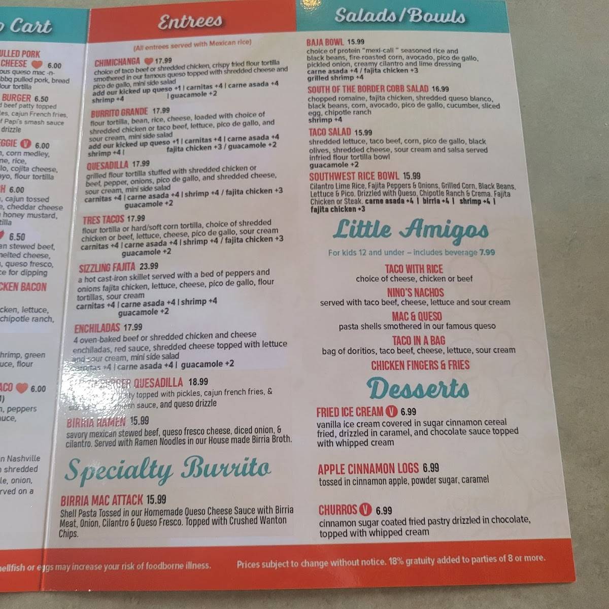 Menu at Papi Grande's Mexican Restaurant and Cantina, Amherst